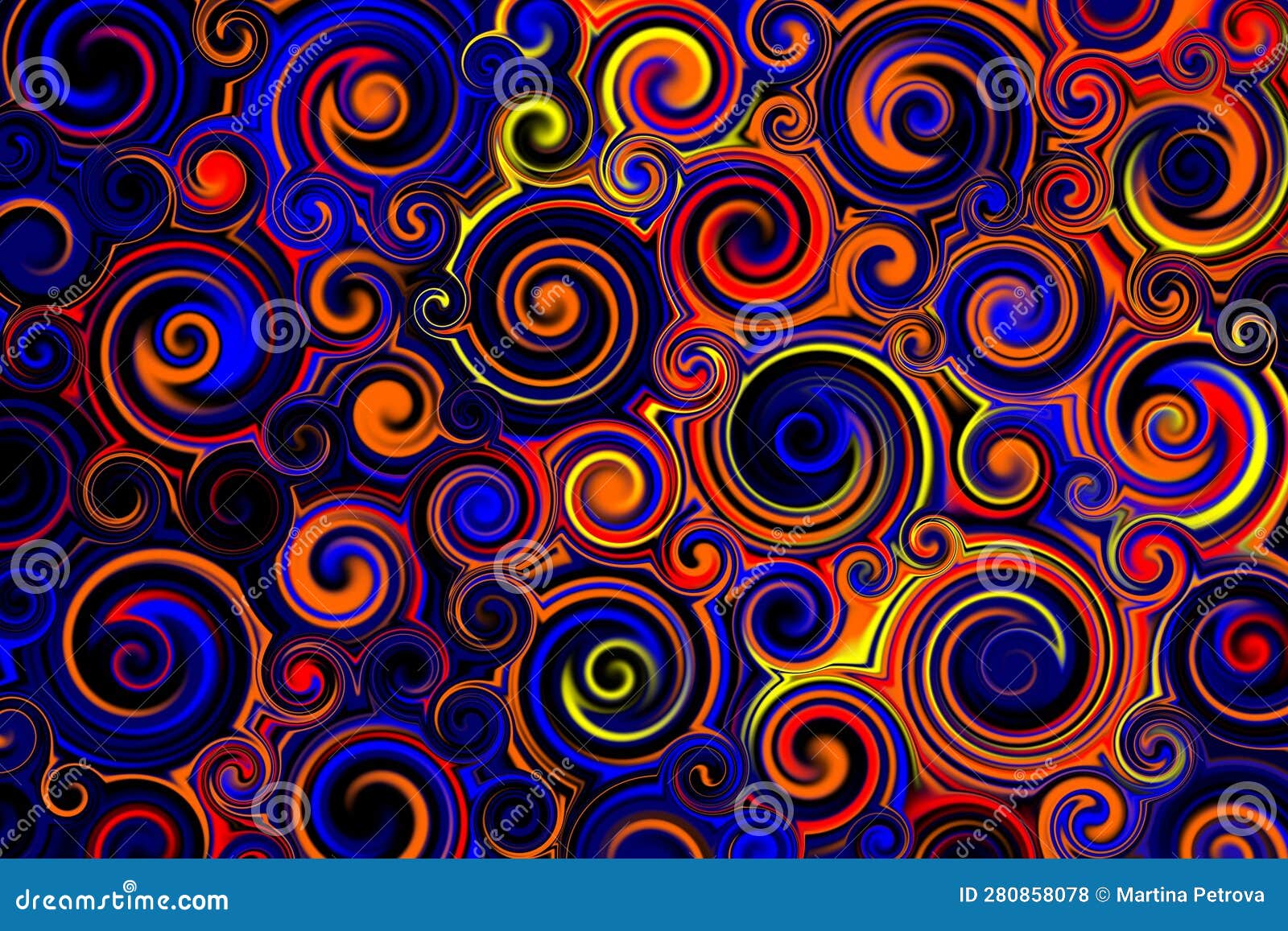 Multi-coloured Ornamental Psychedelic Spiral Pattern on Black ...