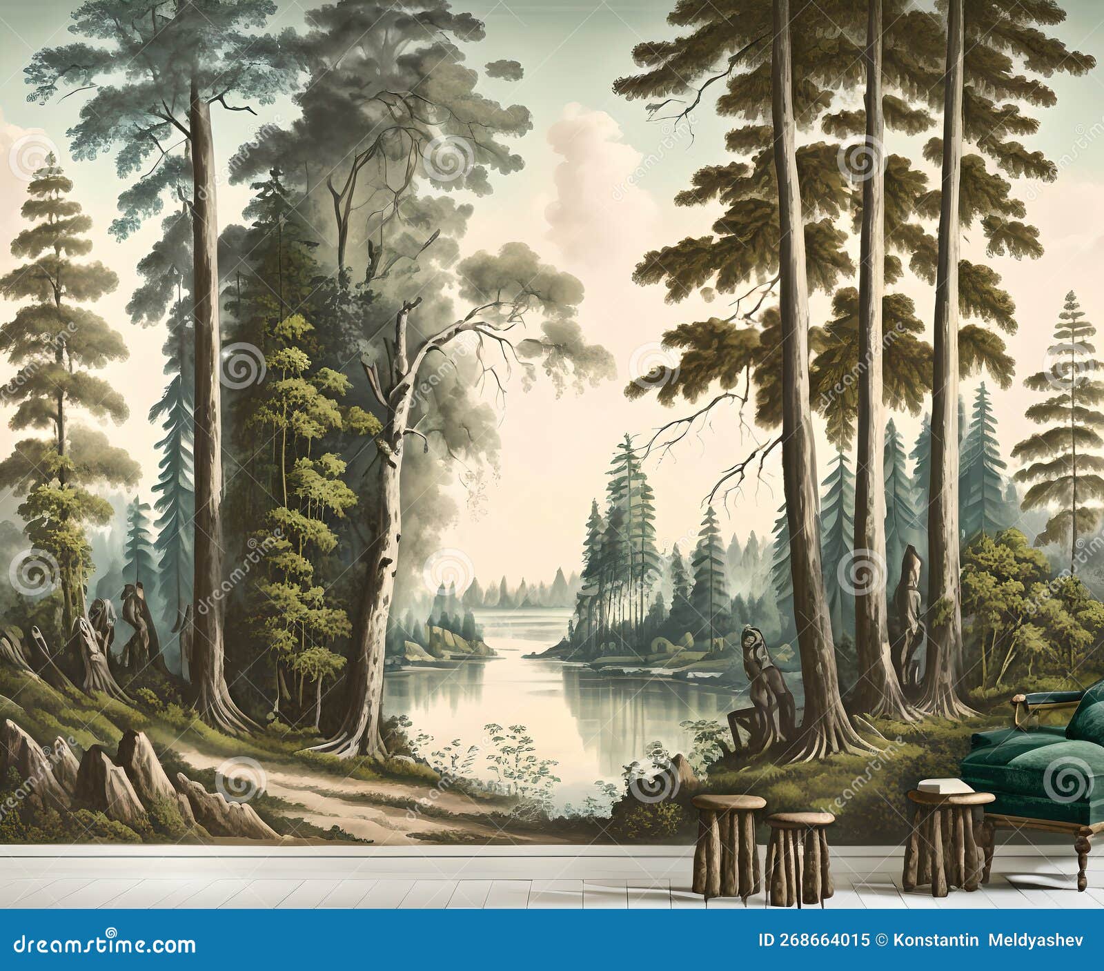 Wallpaper Painted in Vintage Colors a Landscape Stock Illustration ...