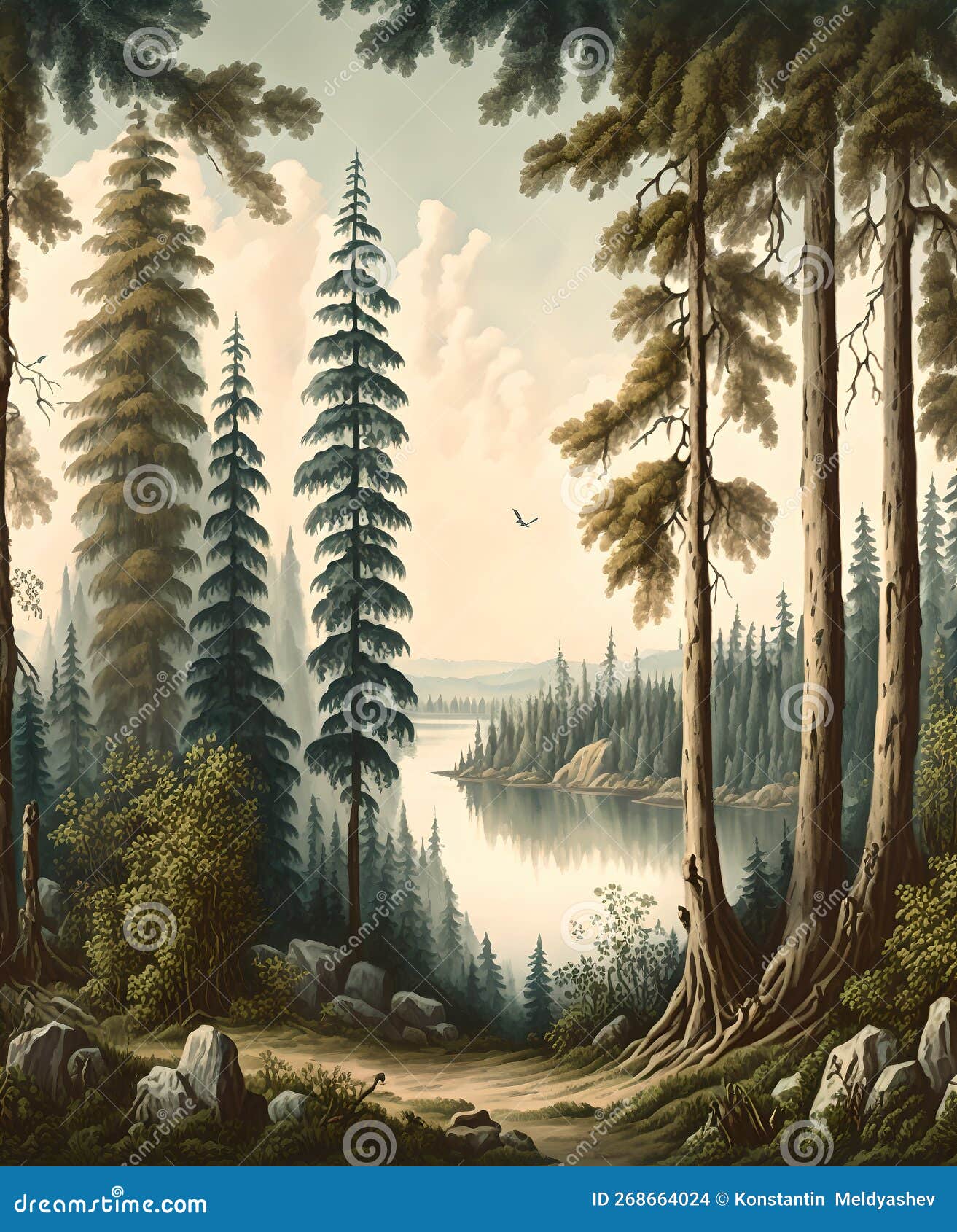 Wallpaper Painted in Vintage Colors a Landscape Stock Illustration ...