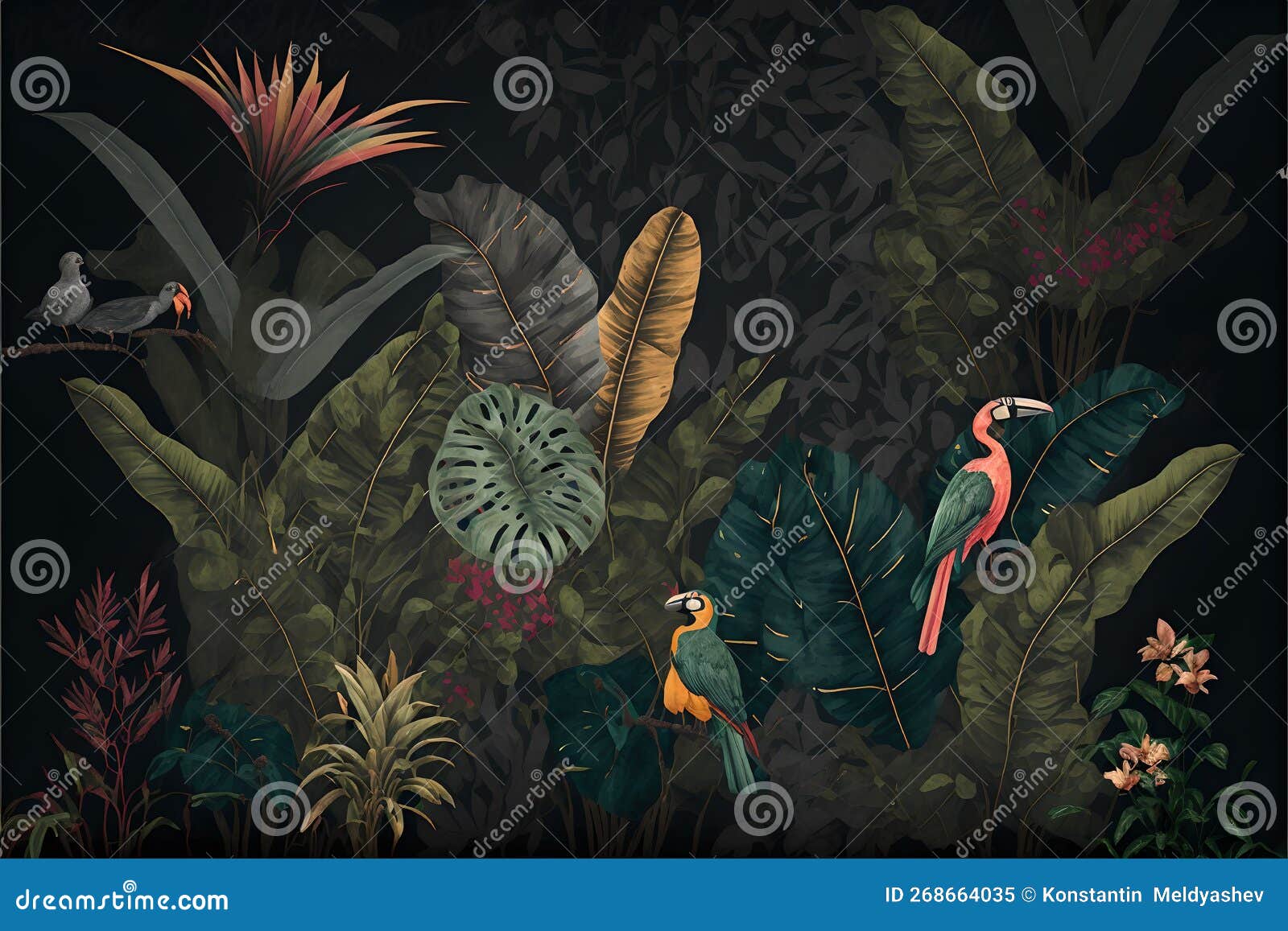 Wallpaper Palm Tropical Forest Vintage Jungle Pattern Stock Image ...