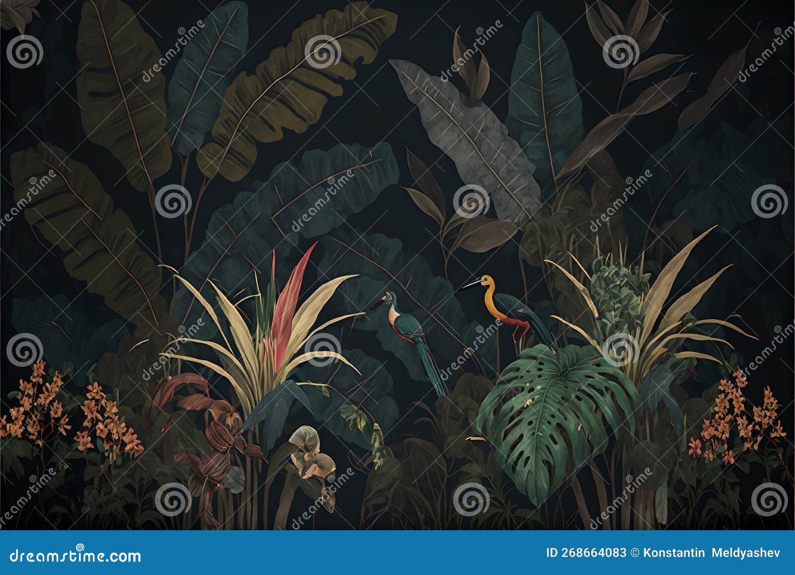 Wallpaper Palm Tropical Forest Vintage Jungle Pattern Stock Image ...