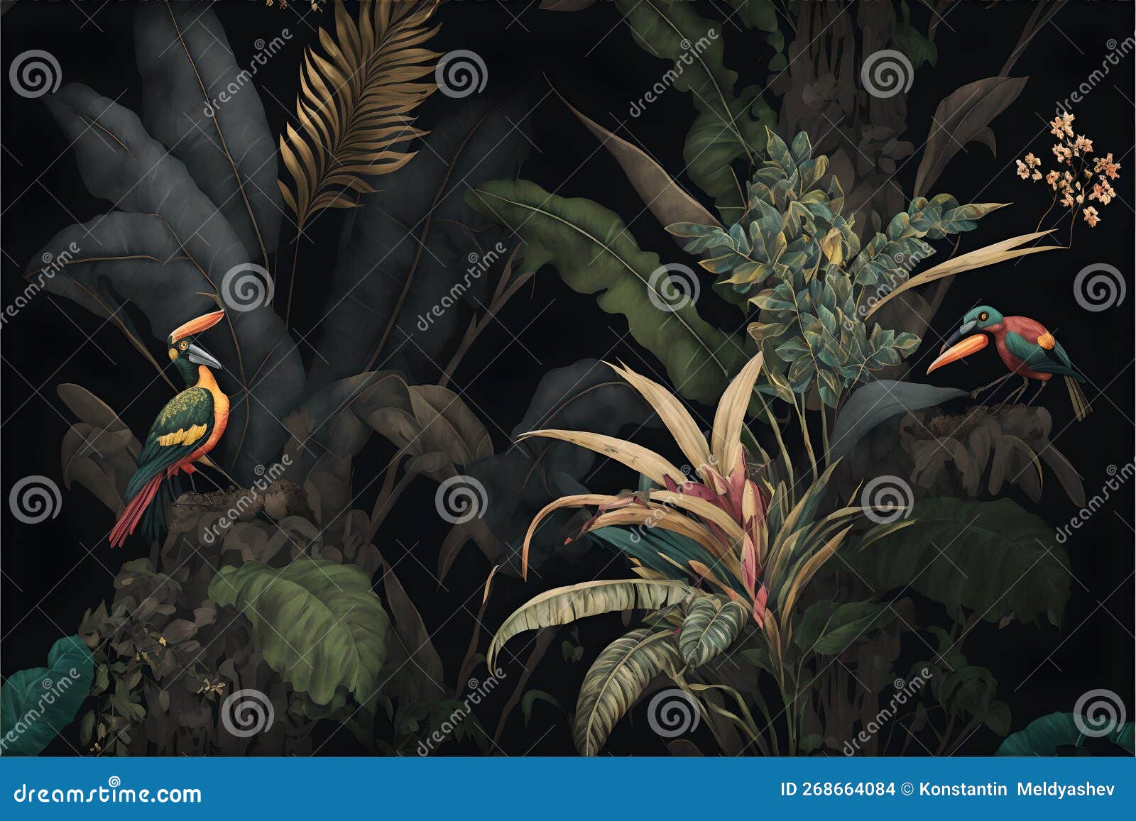 Wallpaper Palm Tropical Forest Vintage Jungle Pattern Stock Photo ...