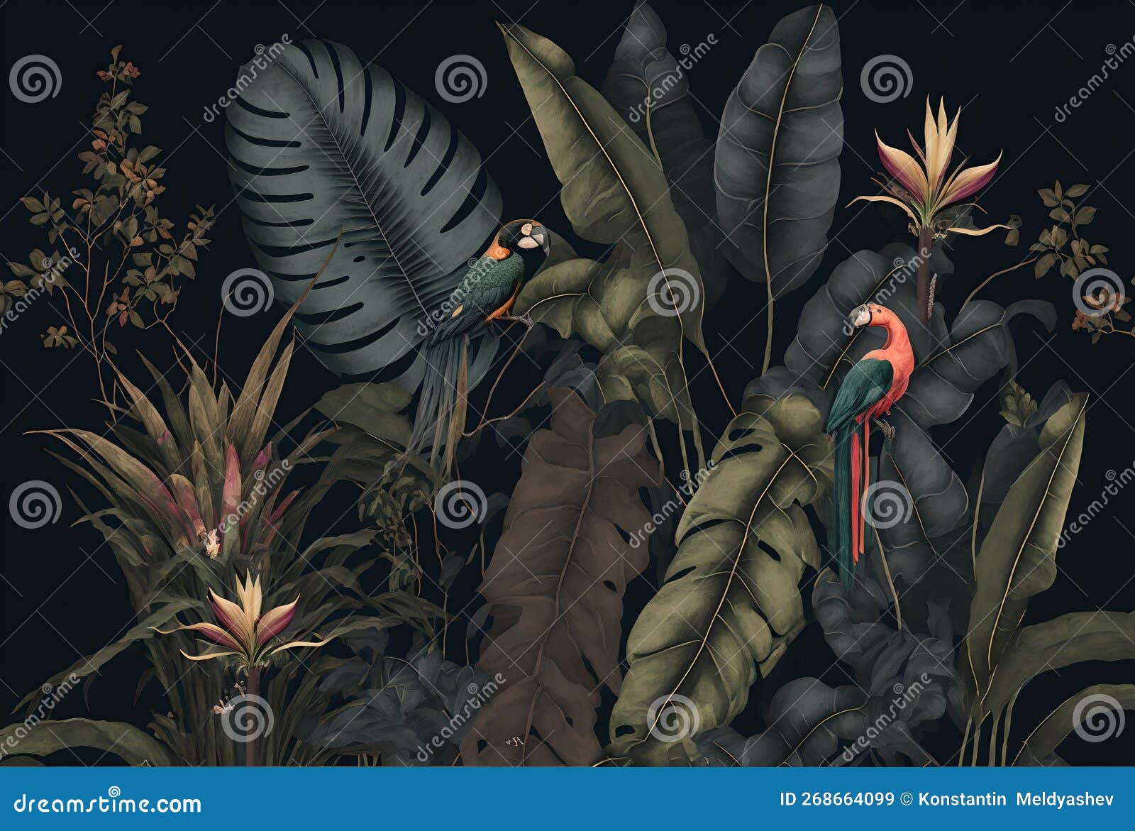 Wallpaper Palm Tropical Forest Vintage Jungle Pattern Stock Image ...