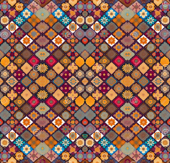 Wallpaper of Patchwork Flowers Design for Mirror Pattern. Pattern ...