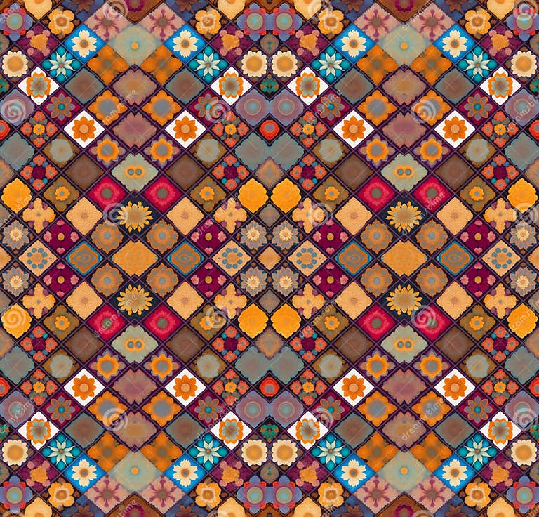 Wallpaper of Patchwork Flowers Design for Mirror Pattern. Pattern ...