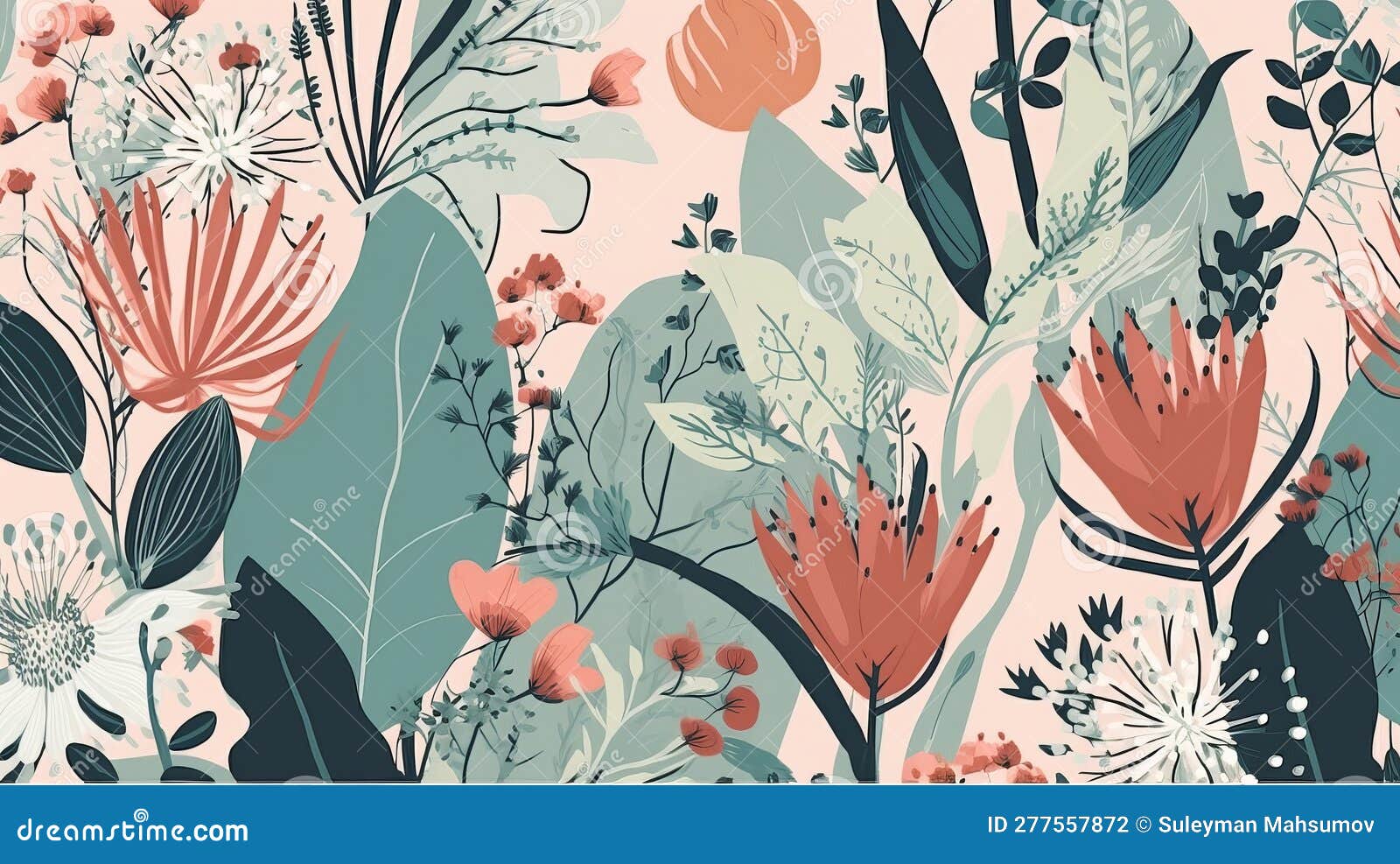 Wallpaper with Plants and Leaves and Flowers with Bold Elements Stock ...