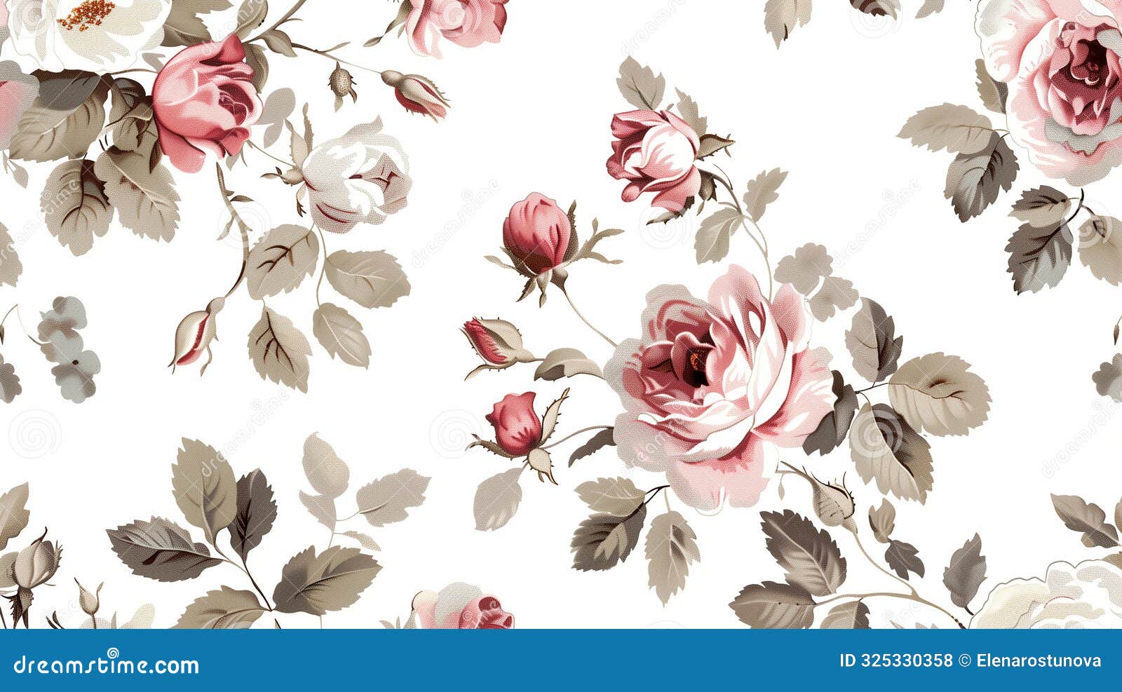 Wallpaper with Repeating Red Pink Rose with Grey Leaves Pattern Stock ...
