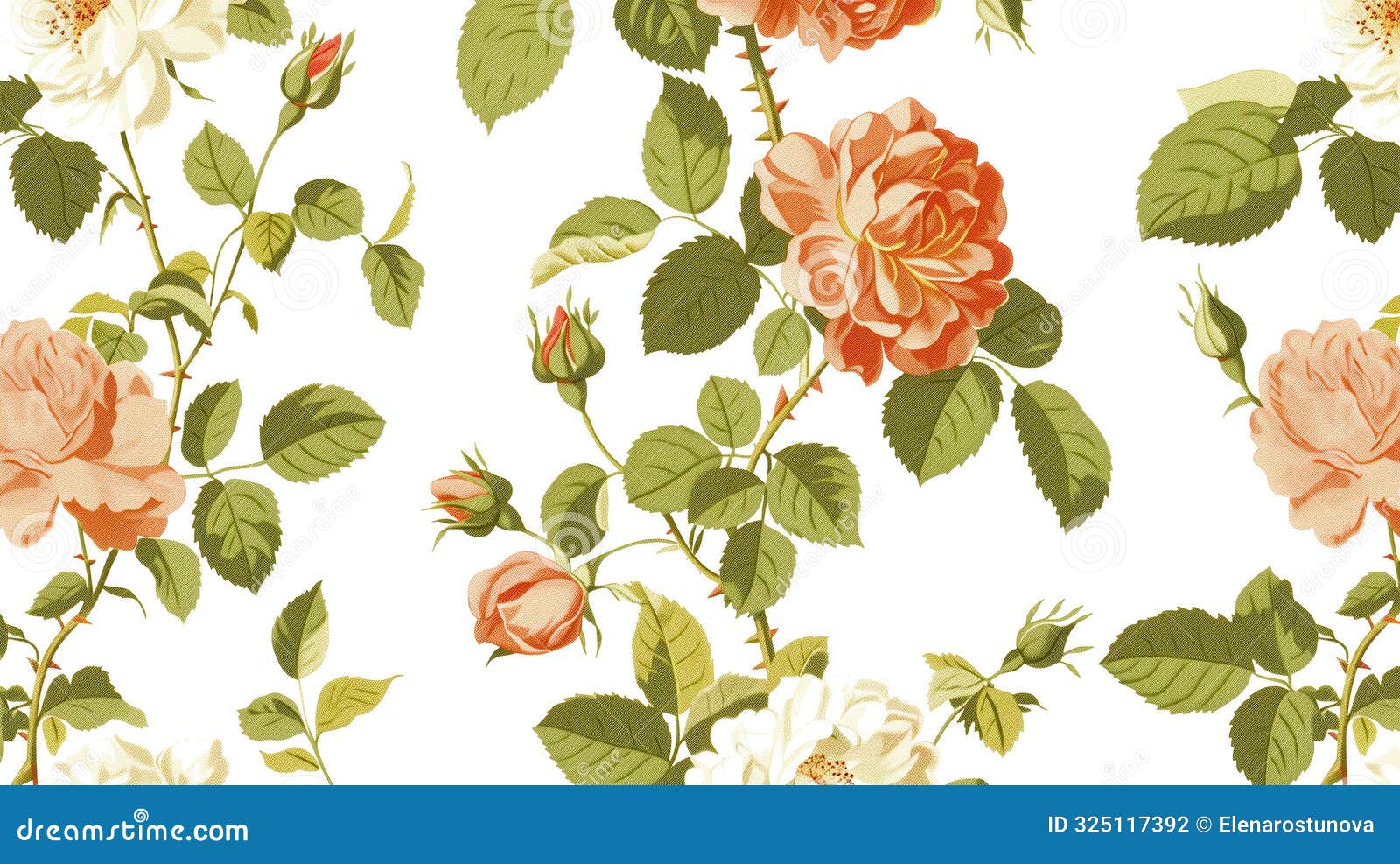 Wallpaper with Repeating Rose Pattern on White Background. Stock Photo ...