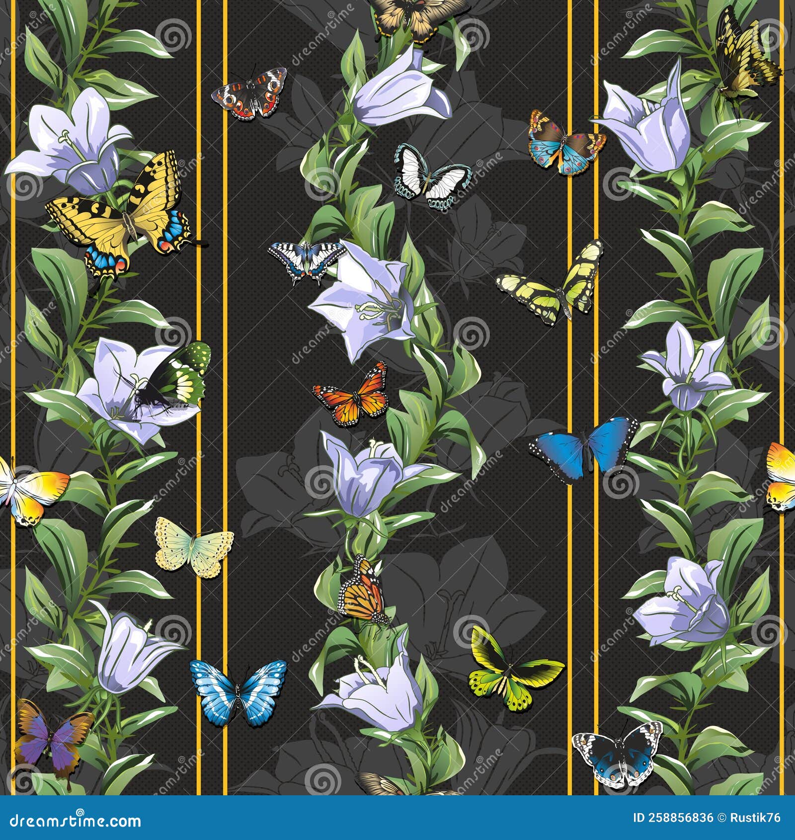 Wallpaper with a Seamless Pattern with Butterflies and Flowers on a ...