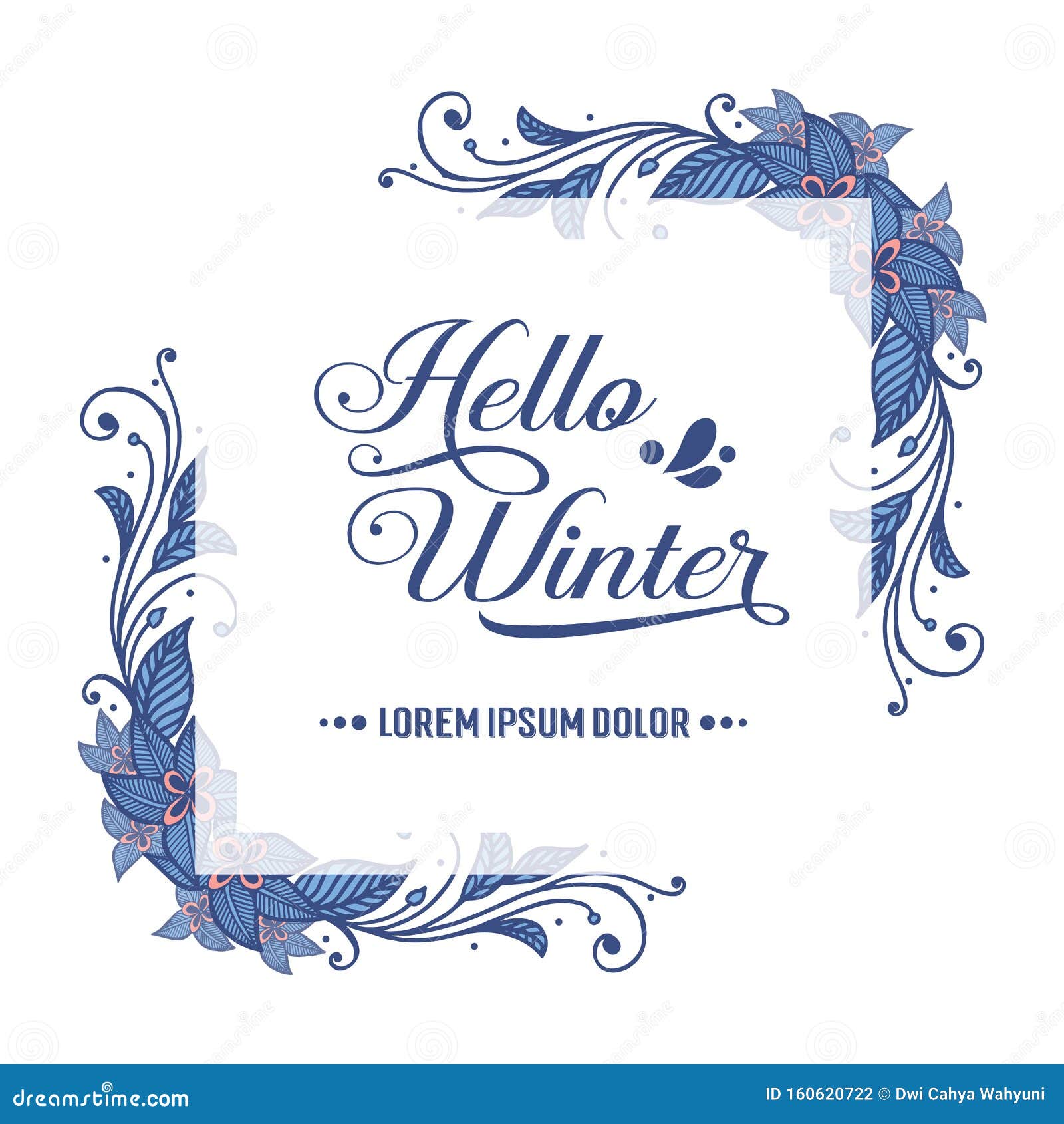 Wallpaper of Vintage Blue Leaf Floral Frame, for Handwritten Text Hello ...