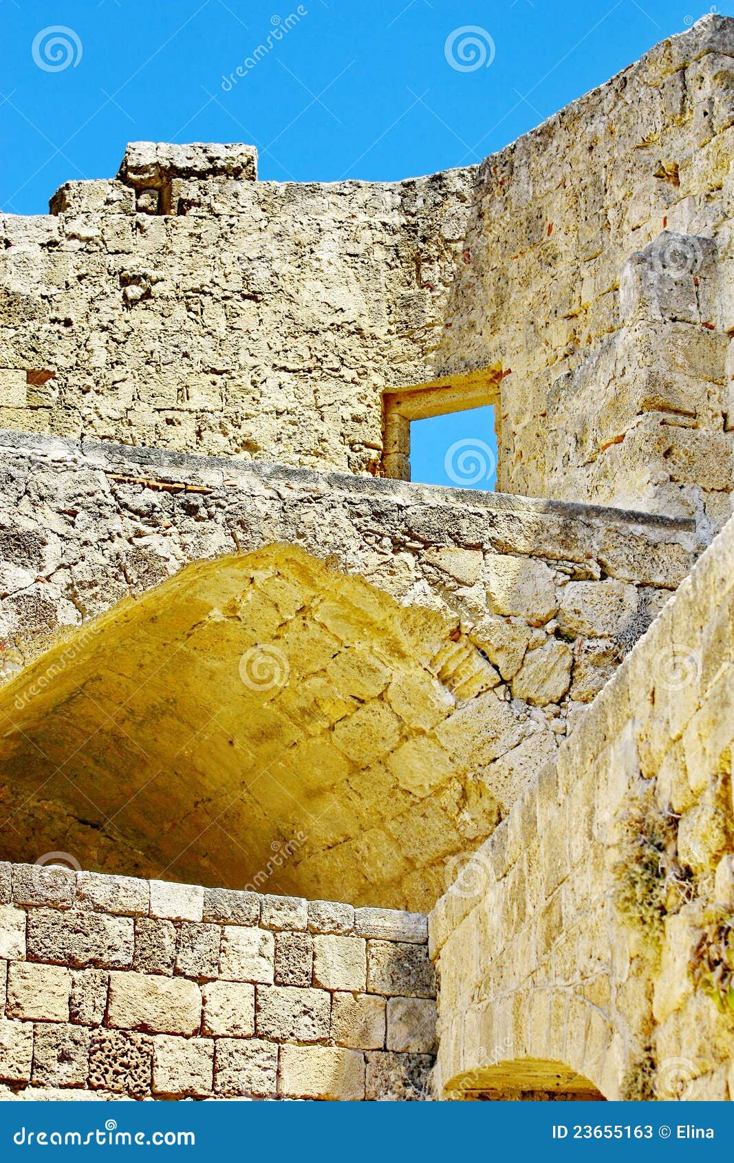 Walls of Ancient Acropolis at Lindos Stock Image - Image of buildings ...