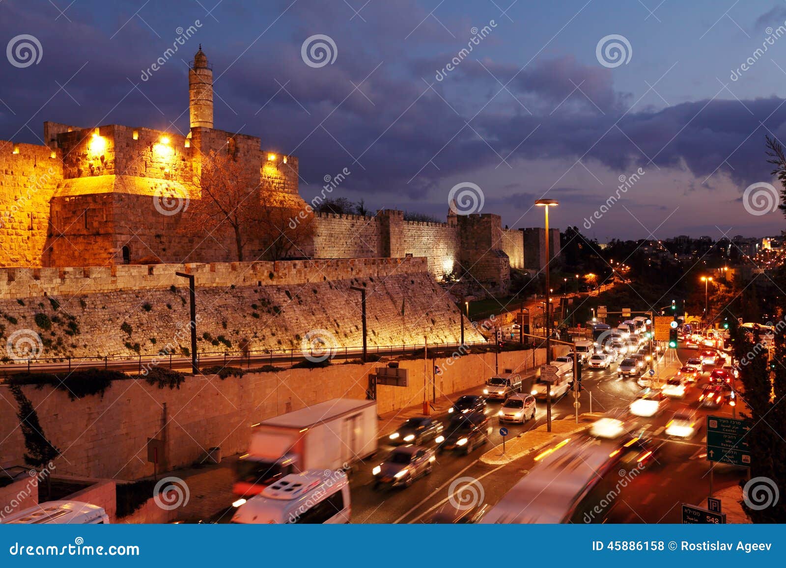 Walls of Ancient City at Night, Jerusalem Stock Photo - Image of tower ...