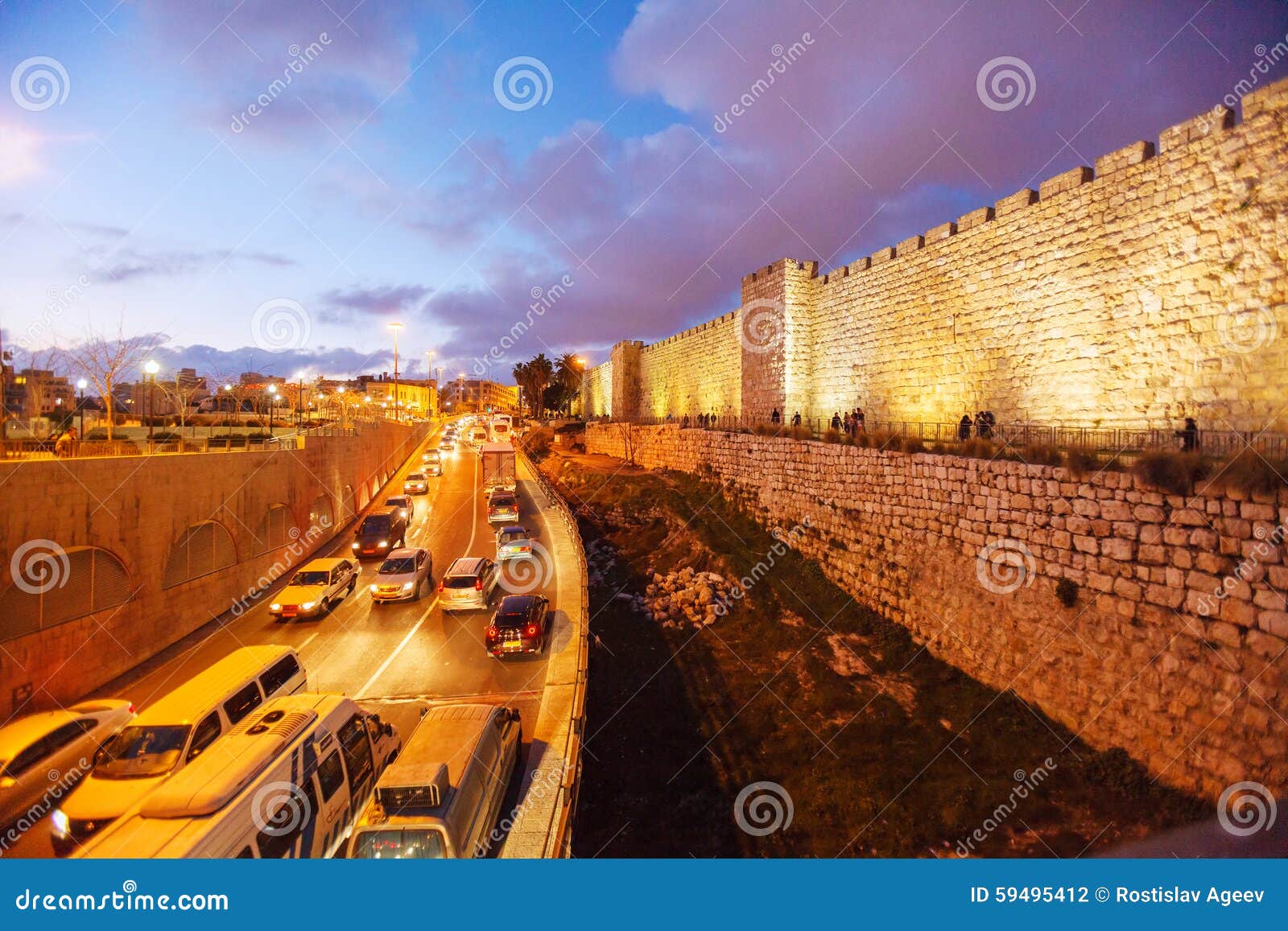 Walls of Ancient City at Night, Jerusalem Stock Photo - Image of ...