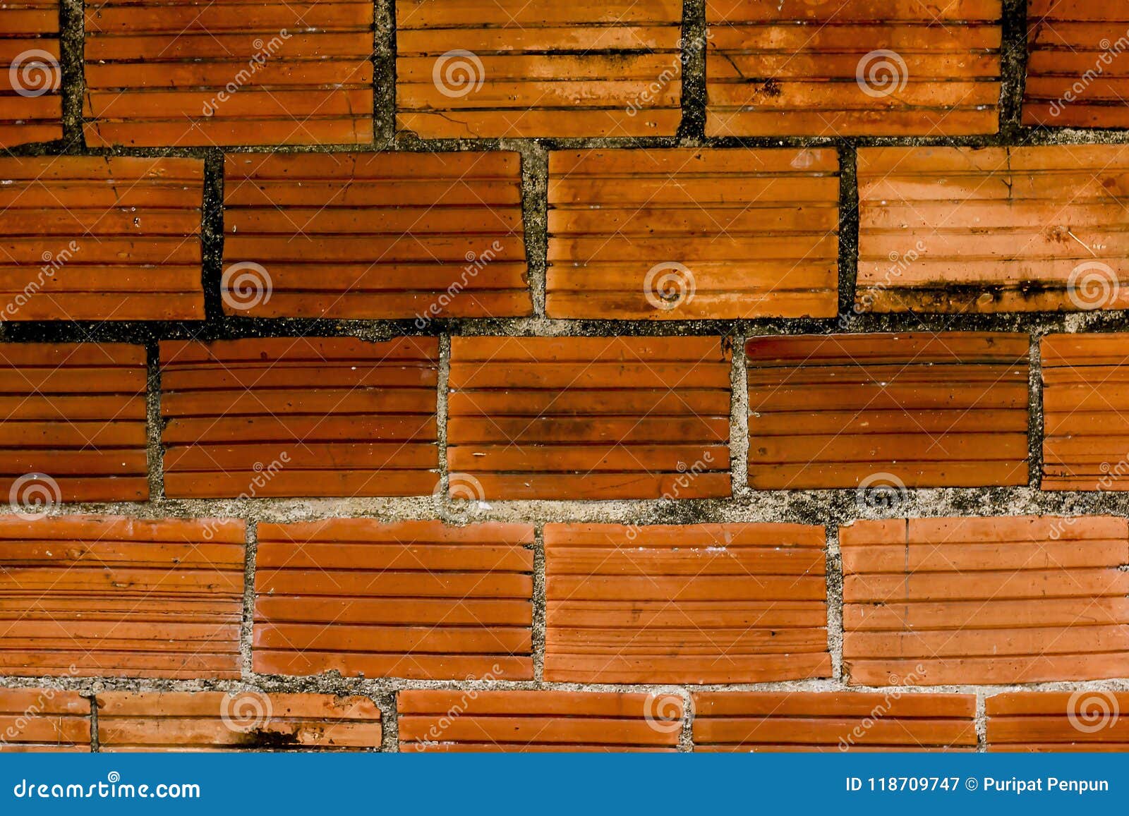 A Red Brick Wall with Old Stains. Stock Image - Image of orange, retro ...