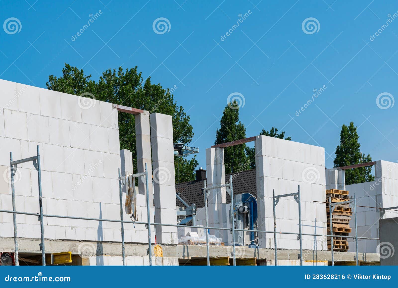 Walls of a Building Under Construction from White Blocks. Stock Photo ...
