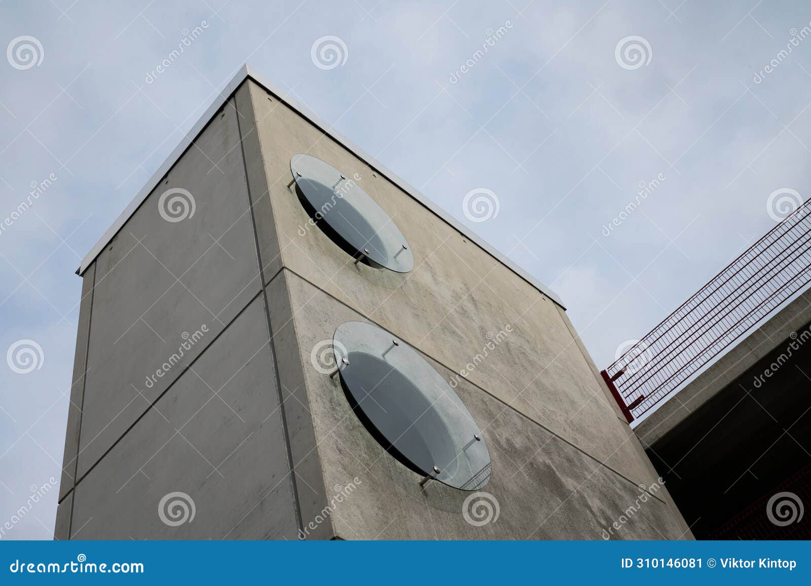 The Walls of a Concrete Rectangular Building with Round Windows. Stock ...