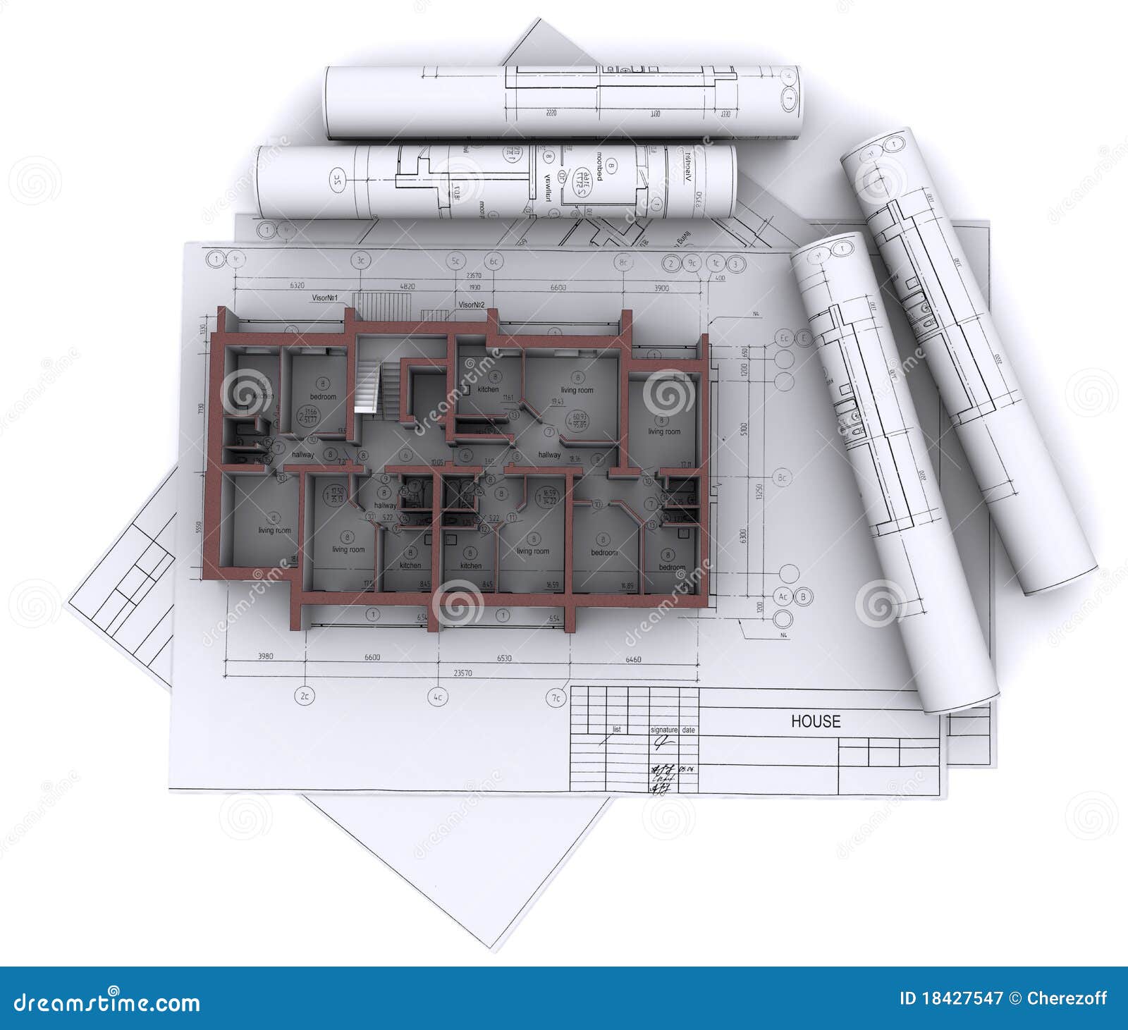 Walls on Construction Drawings Stock Illustration - Illustration of ...