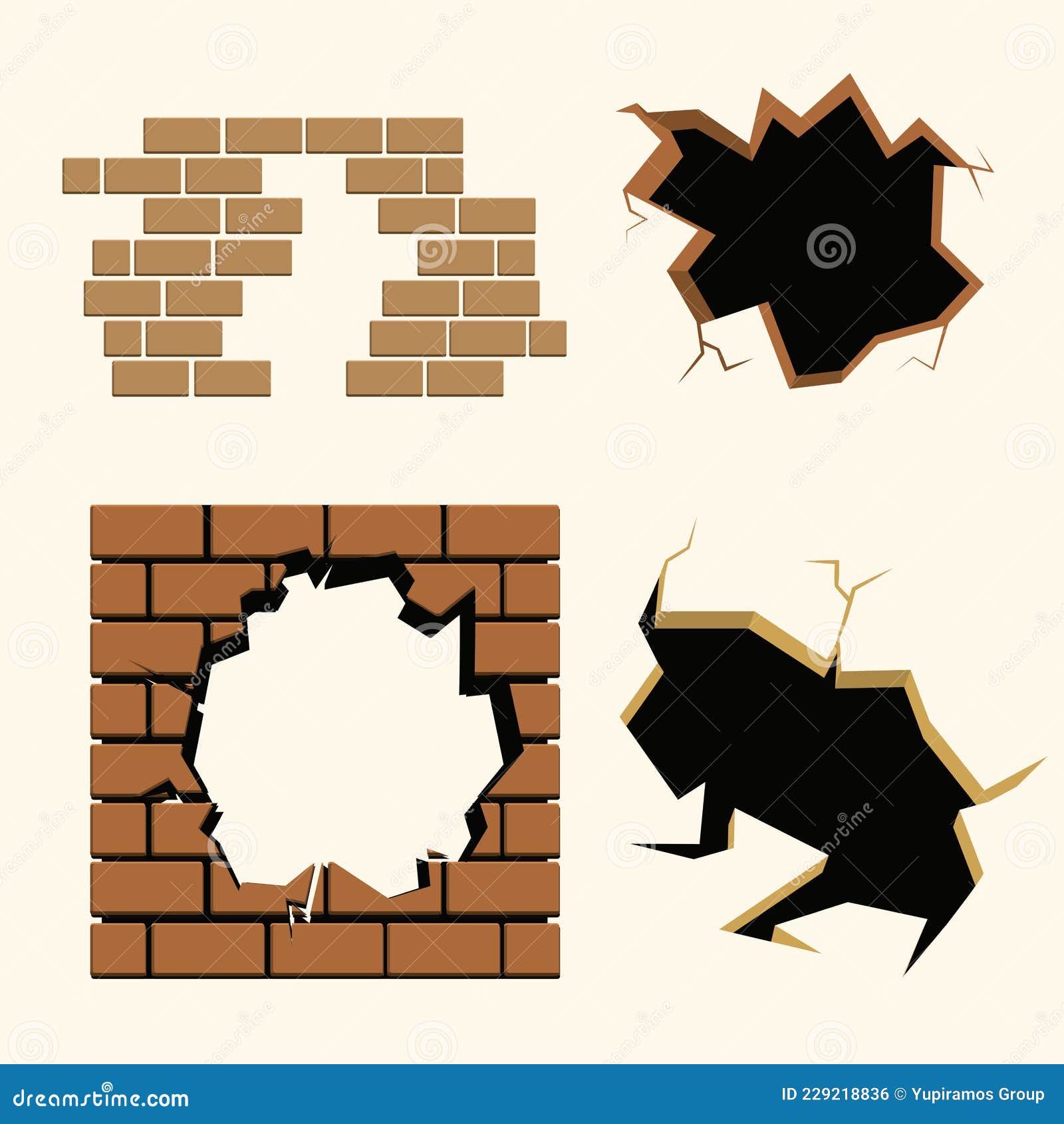 Walls cracked icons stock vector. Illustration of blocks - 229218836