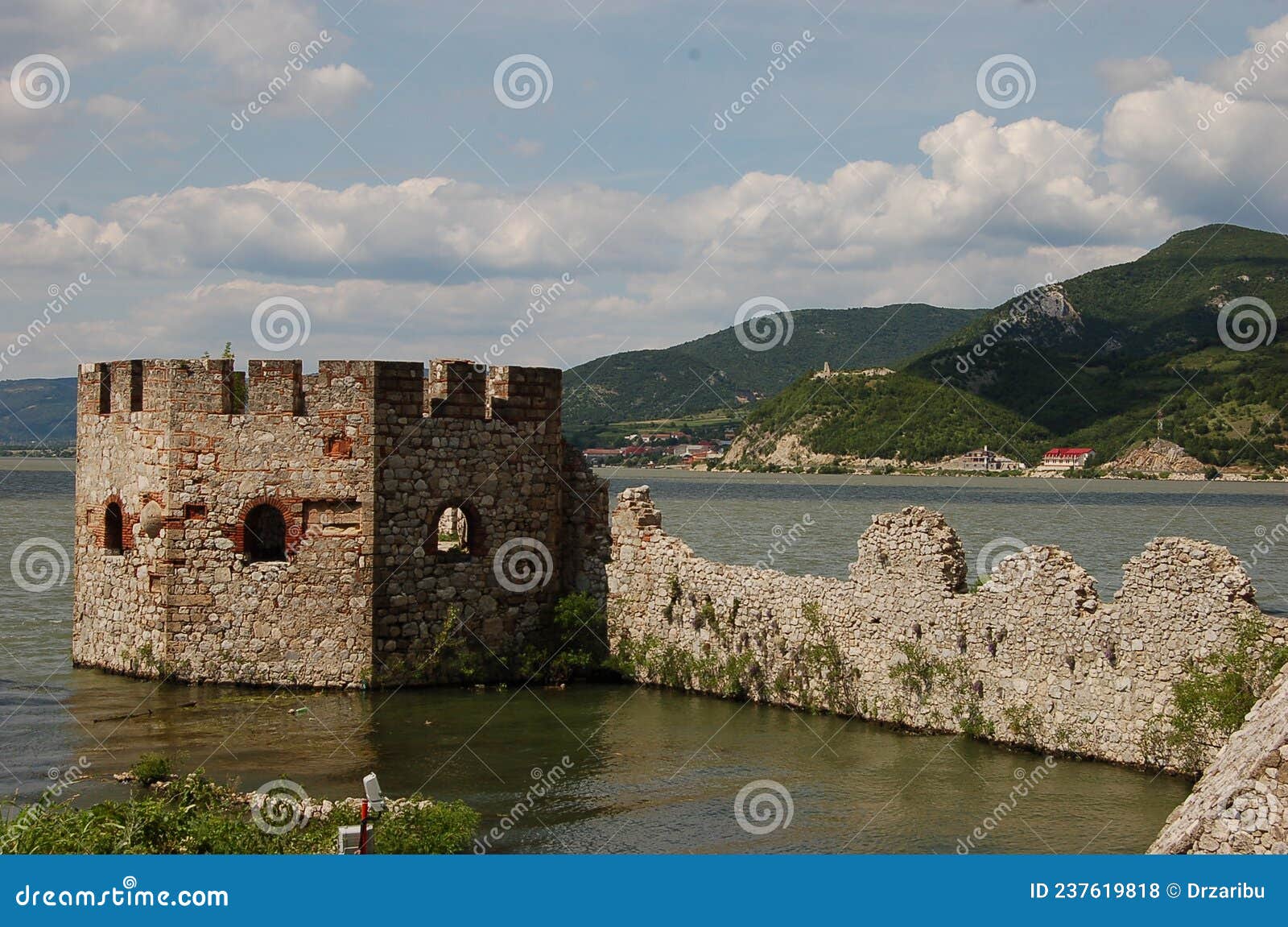 The Walls of Medieval Fortifications on the River Bank Stock Photo ...