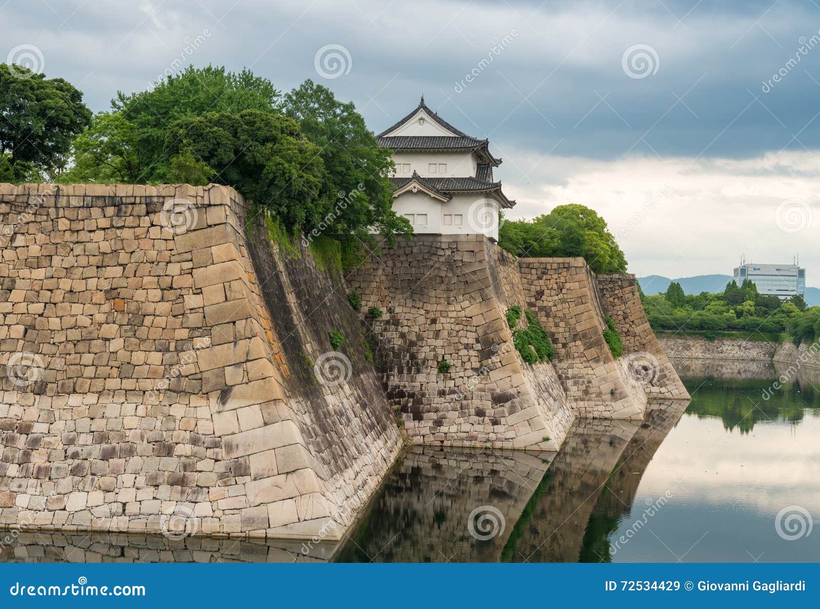 Walls of Osaka Castle with Water Reflections Stock Image - Image of ...