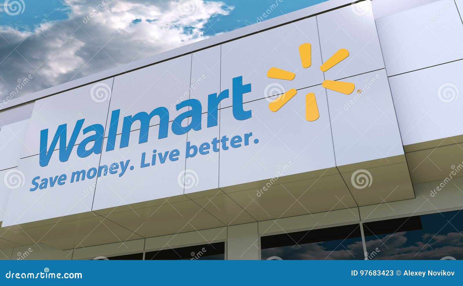 Walmart Logo on the Modern Building Facade. Editorial 3D Rendering ...