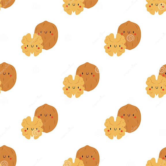 Cute Kawaii Cartoon Walnut. Stock Vector - Illustration of decoration ...