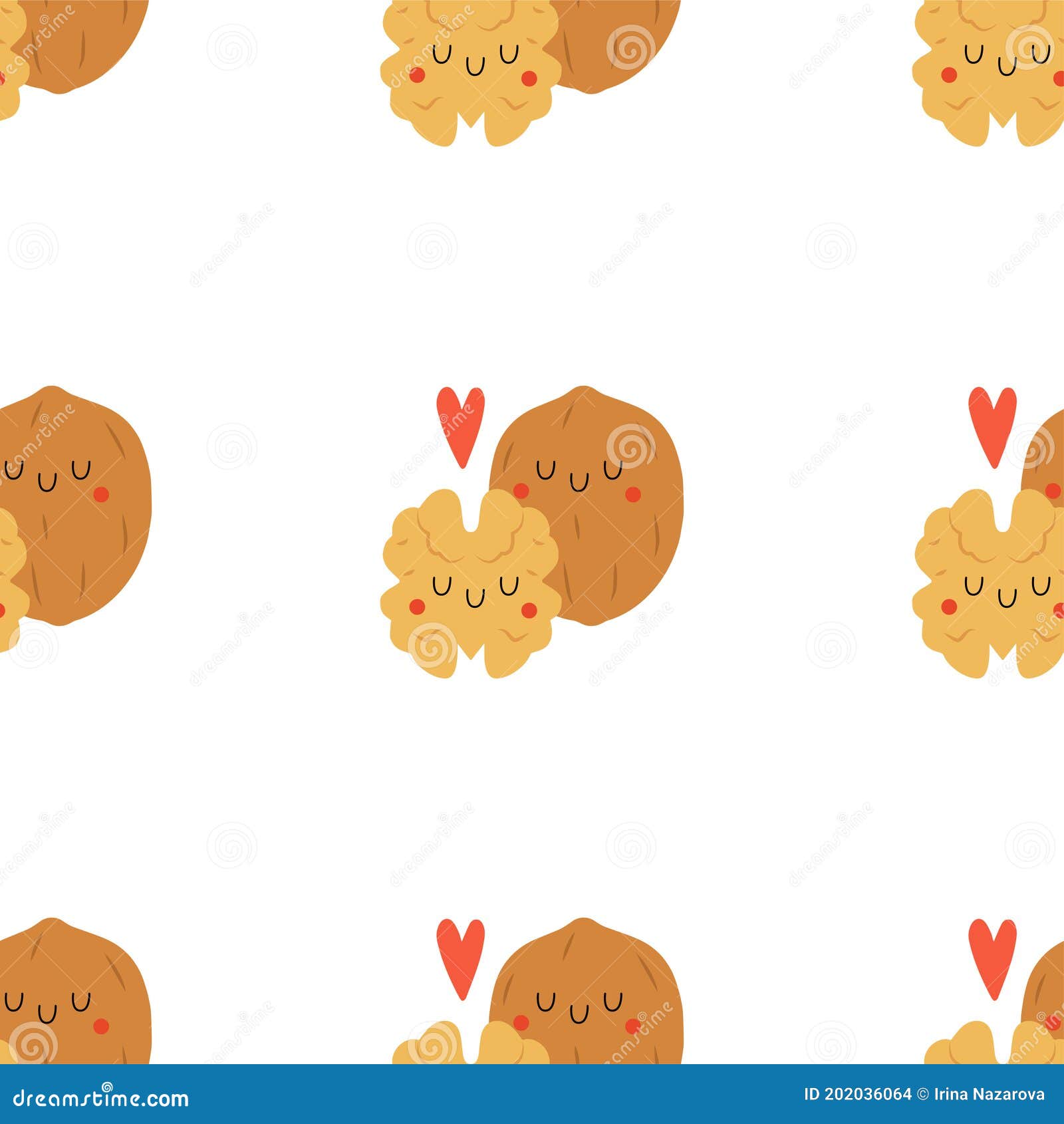 Cute Kawaii Cartoon Walnut. Stock Vector - Illustration of organic ...
