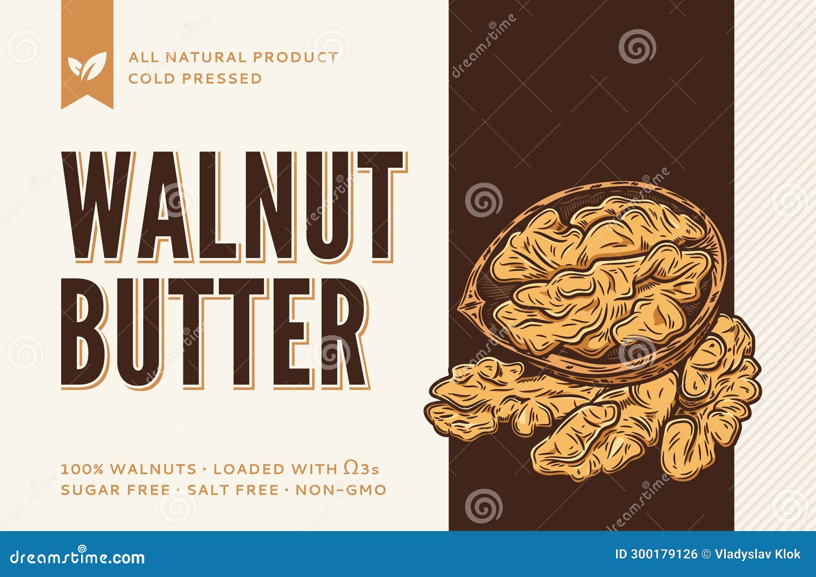 Walnut Butter Label And Packaging Design Template Vector Illustration ...