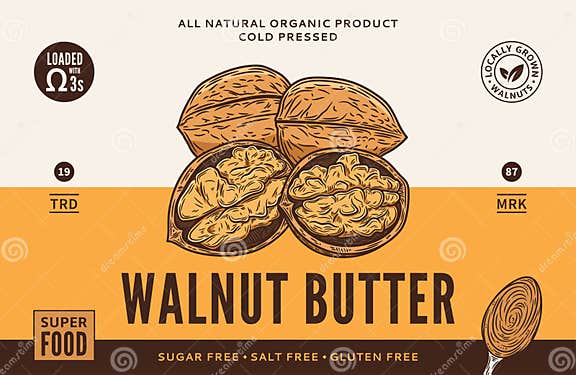 Walnut Butter Label and Packaging Design Template Stock Vector ...