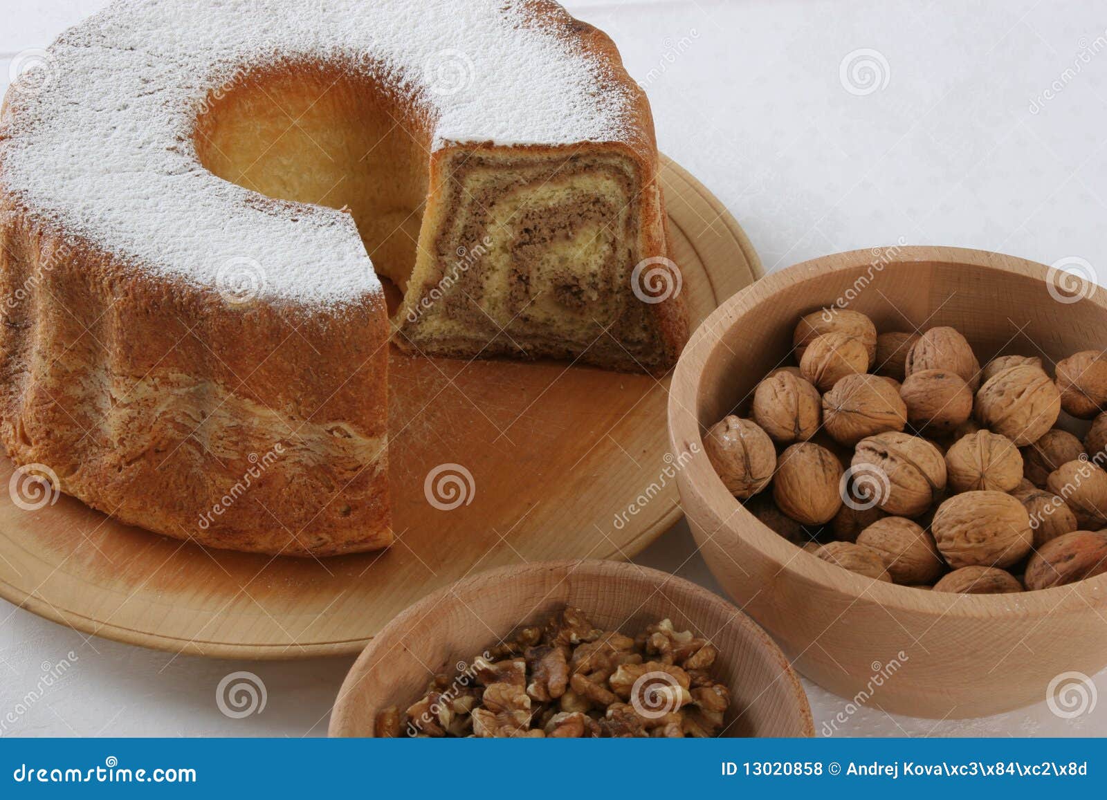 Walnut Cake with Piece Cut Off Nuts Stock Photo - Image of textured ...