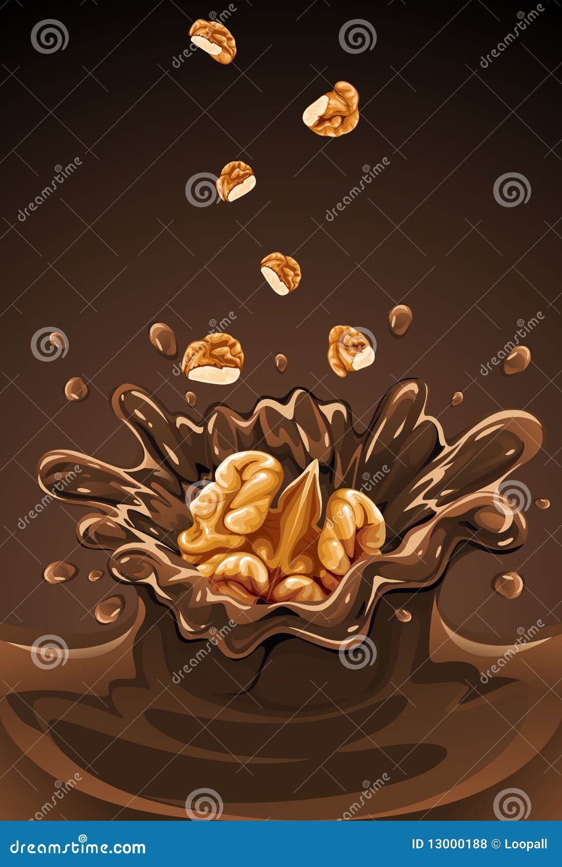 Walnut Falling into the Chocolate Splash Stock Illustration ...