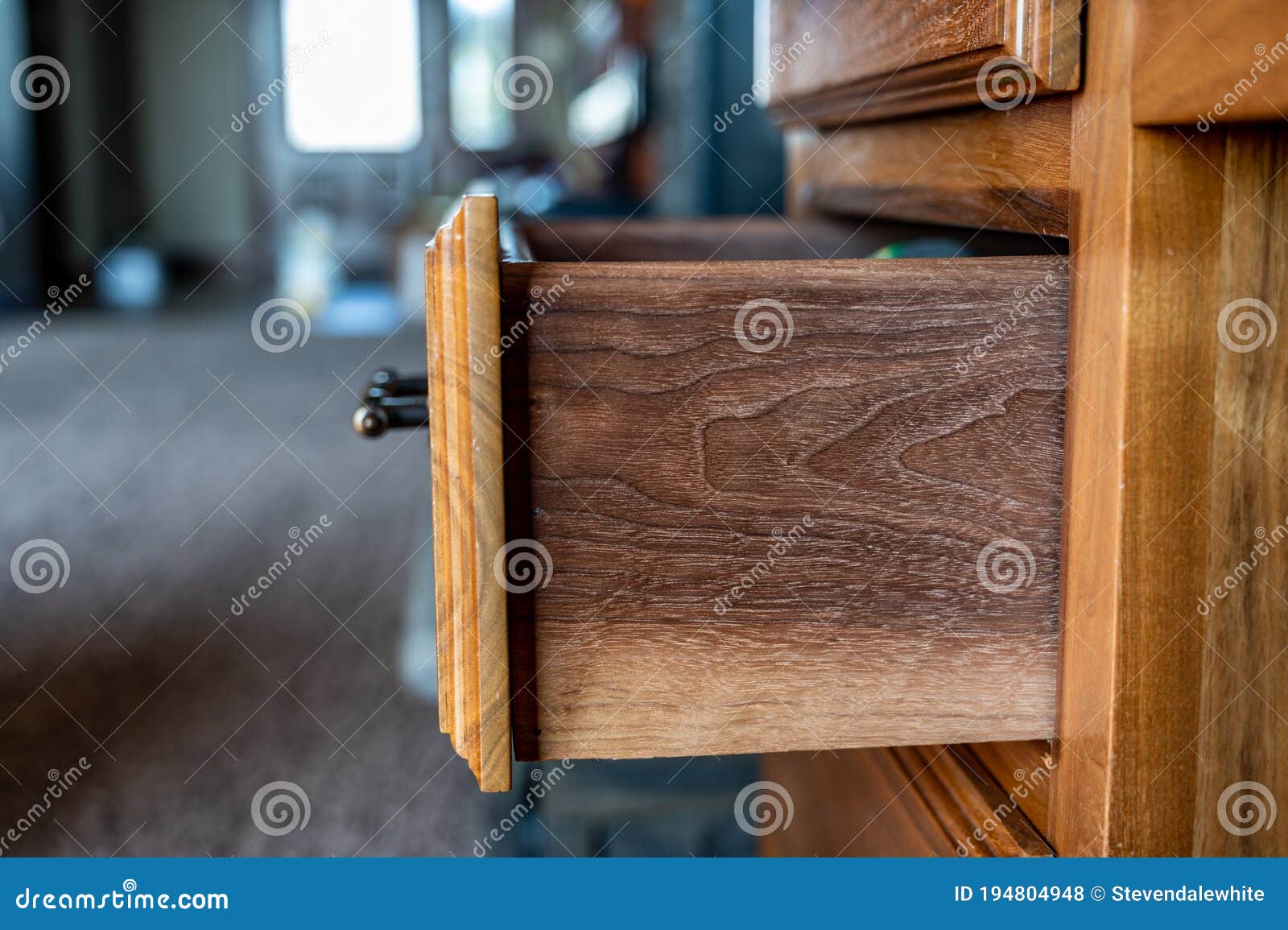 Side View of a Walnut Desk Drawer Being Pulled Open Stock Photo - Image ...