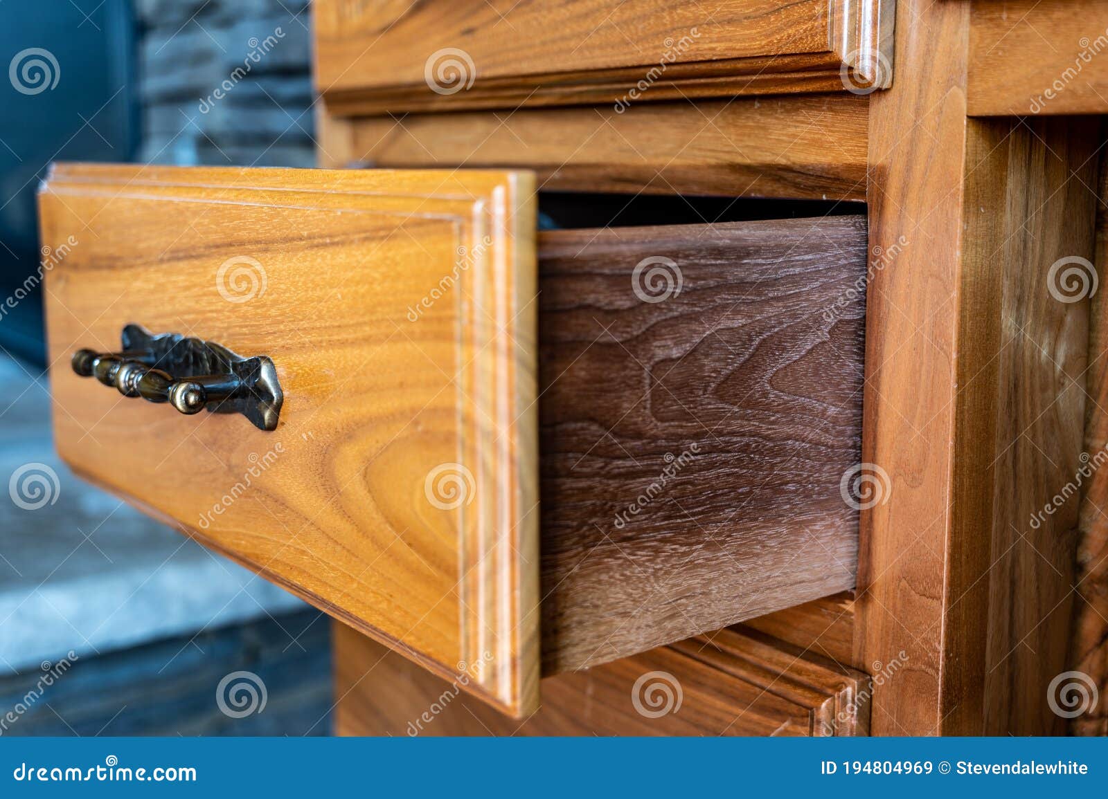 Side View of a Walnut Desk Drawer Being Pulled Open Stock Image - Image ...