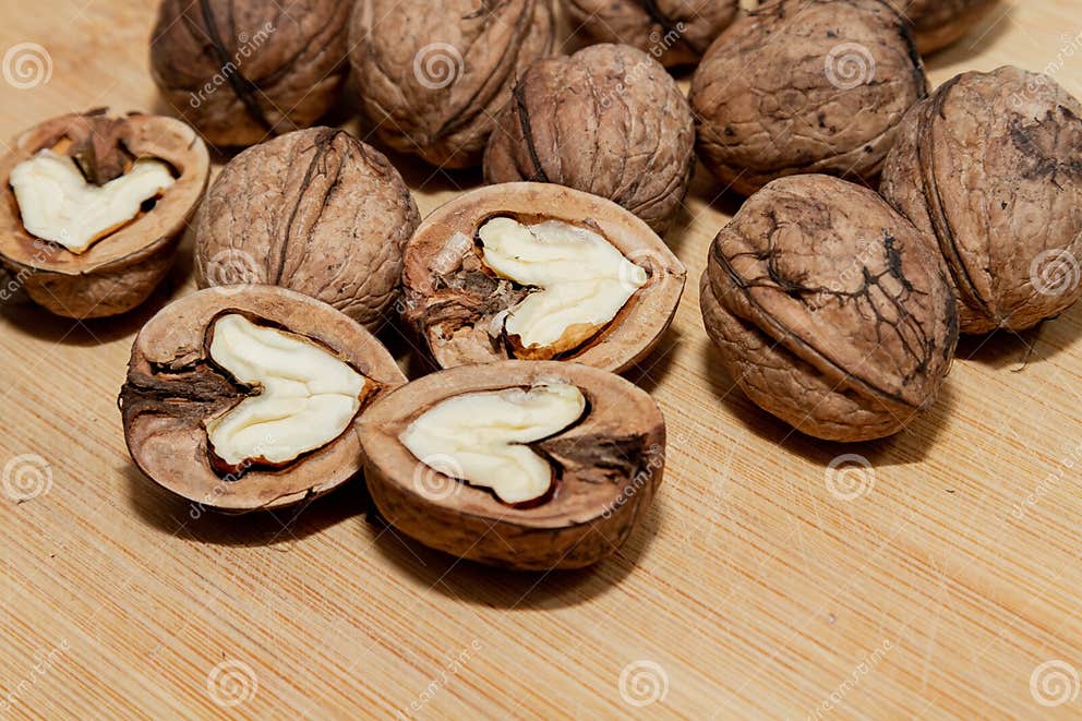 Walnut. Half Walnut on Natural Background. Inshell Nuts. Copyspace ...