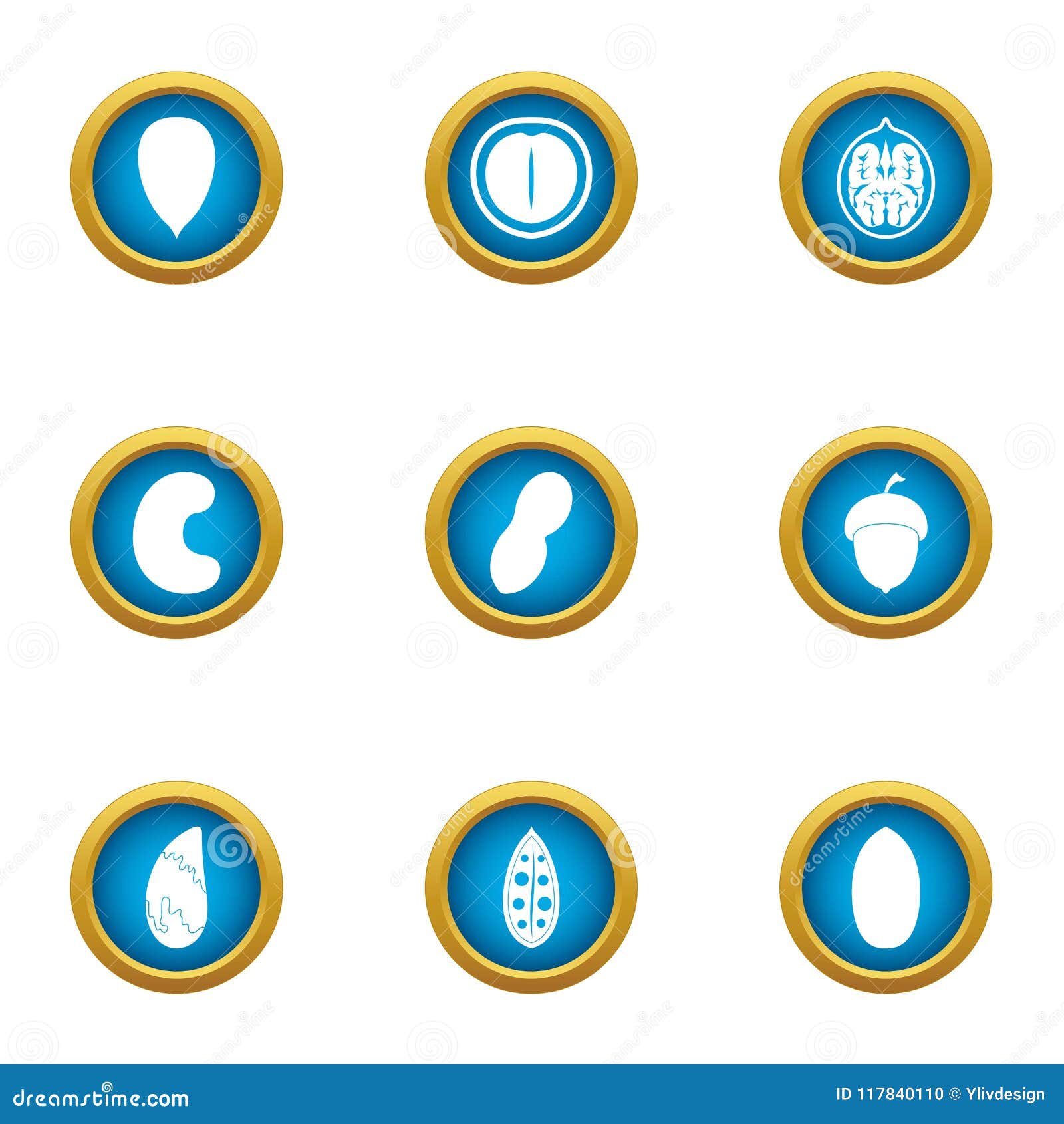 Walnut Icons Set, Flat Style Stock Vector - Illustration of eating ...