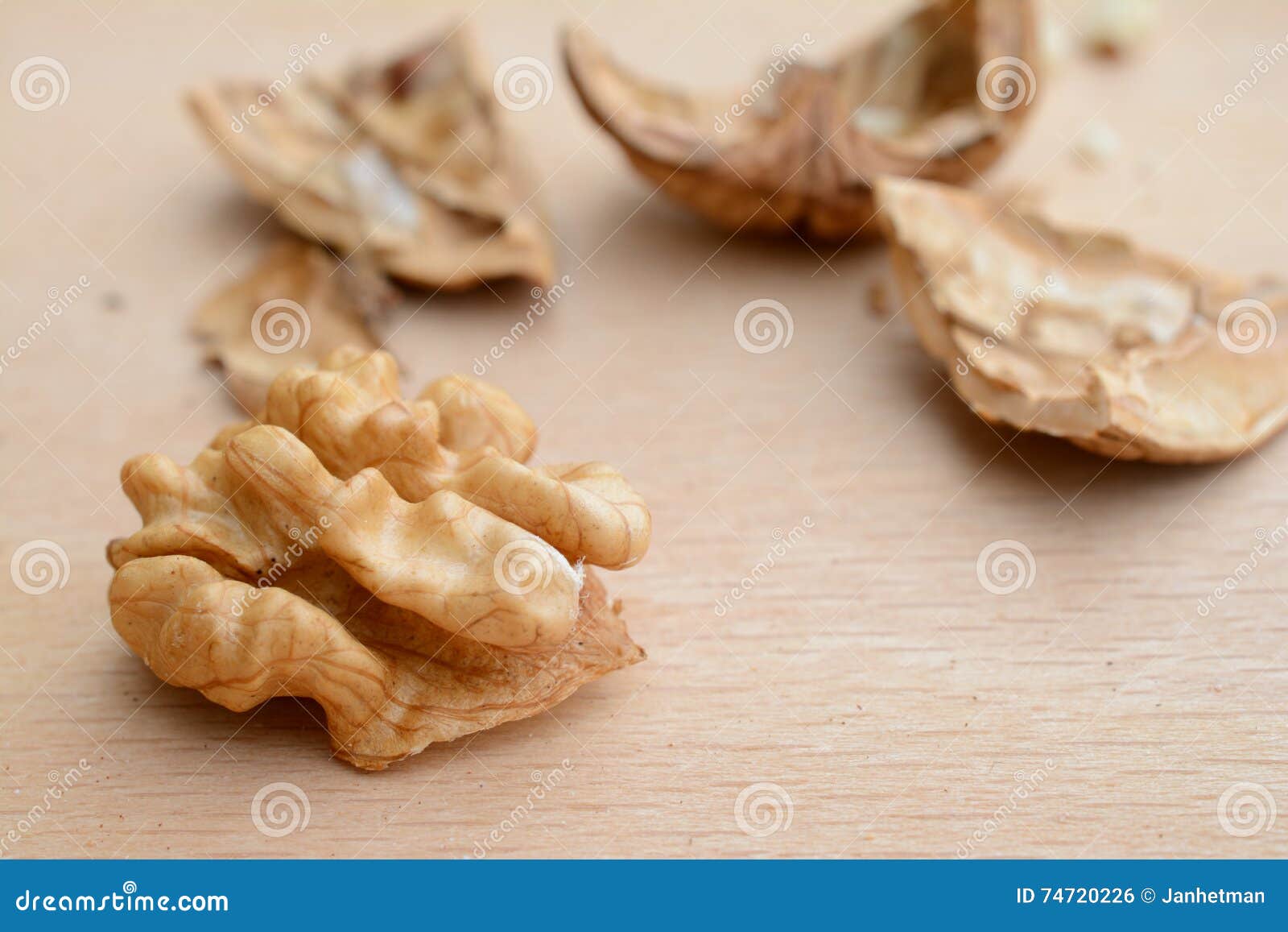 Walnut Kernel and Cracked Nutshell Pieces. Stock Photo - Image of ...