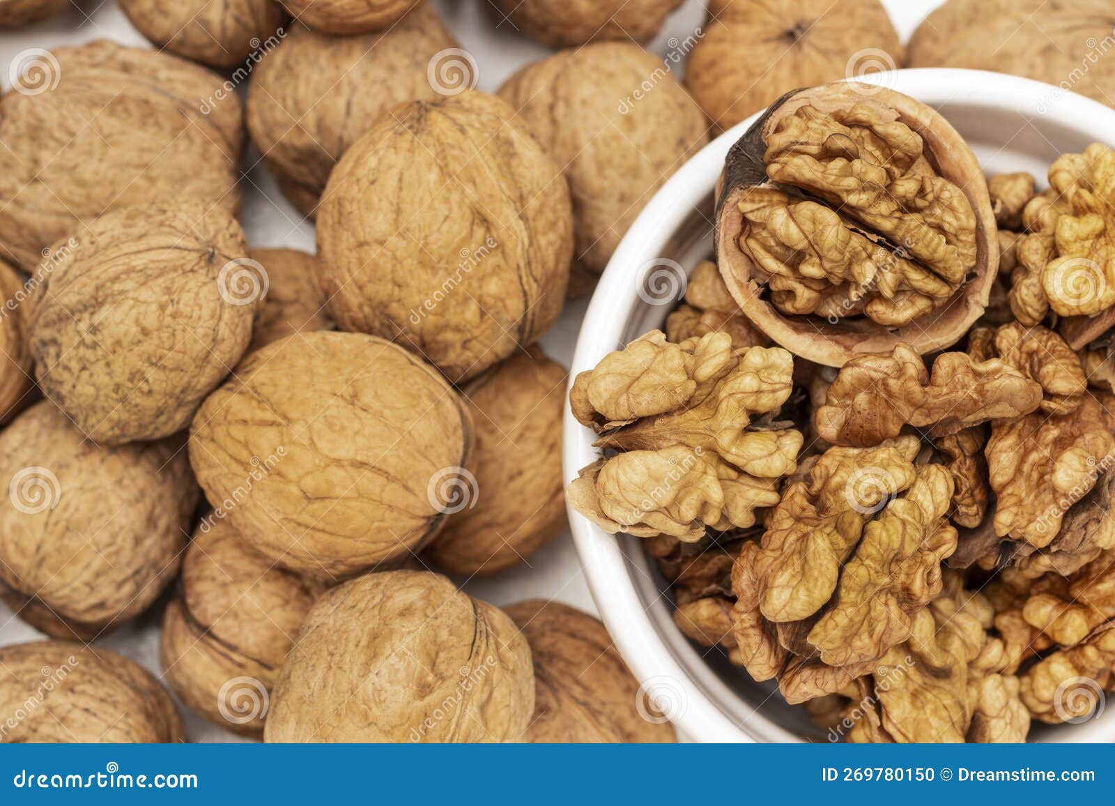 Walnut Kernel in White Bowl. Whole Nuts on White Stock Photo - Image of ...