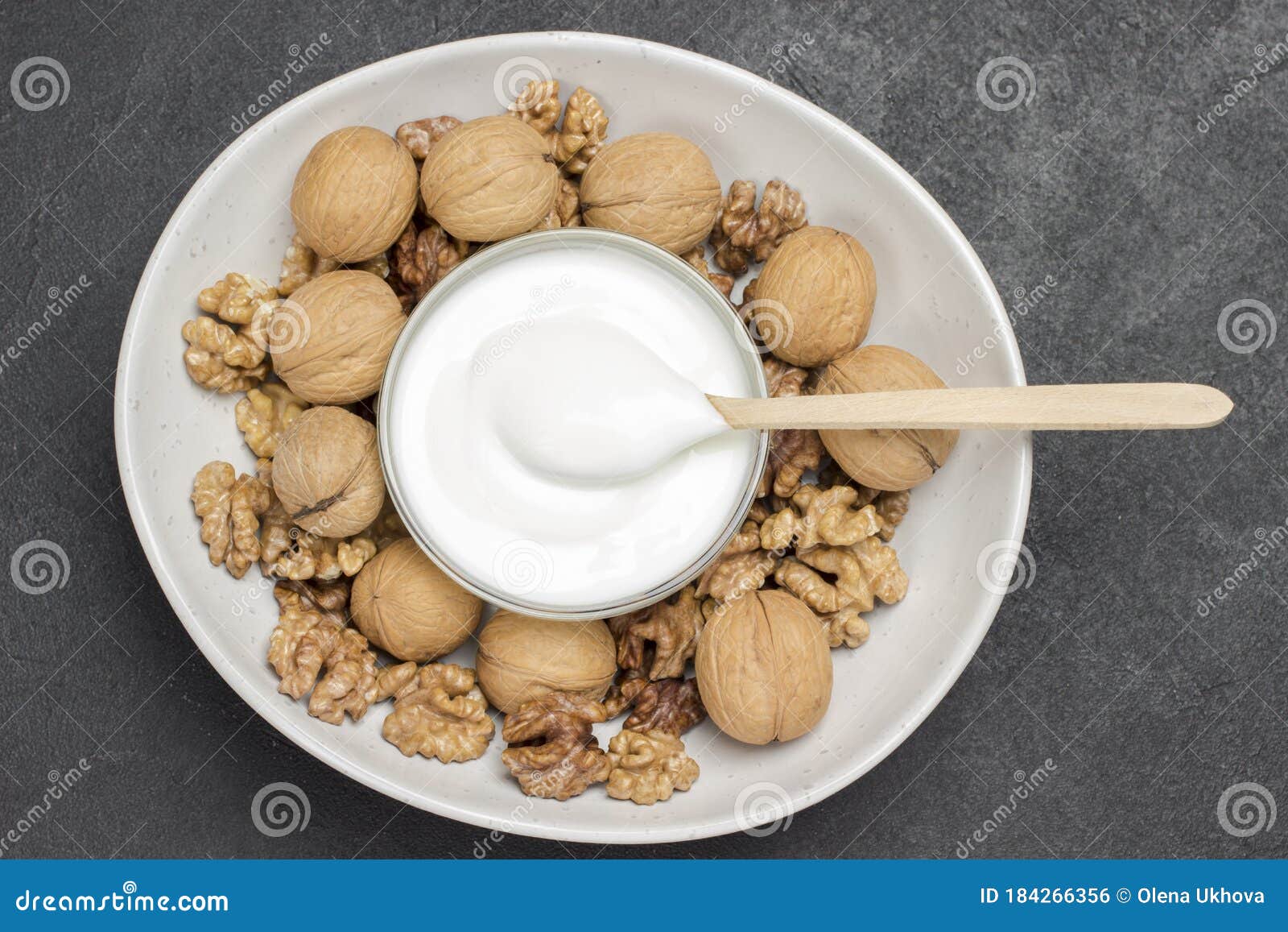 Walnut Kernels, Whole Walnuts and Yogurt Stock Photo - Image of healthy ...