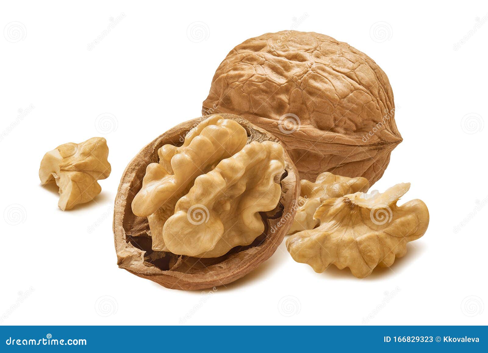 Walnut Nuts Isolated on White Background. Whole and Pieces Stock Image ...
