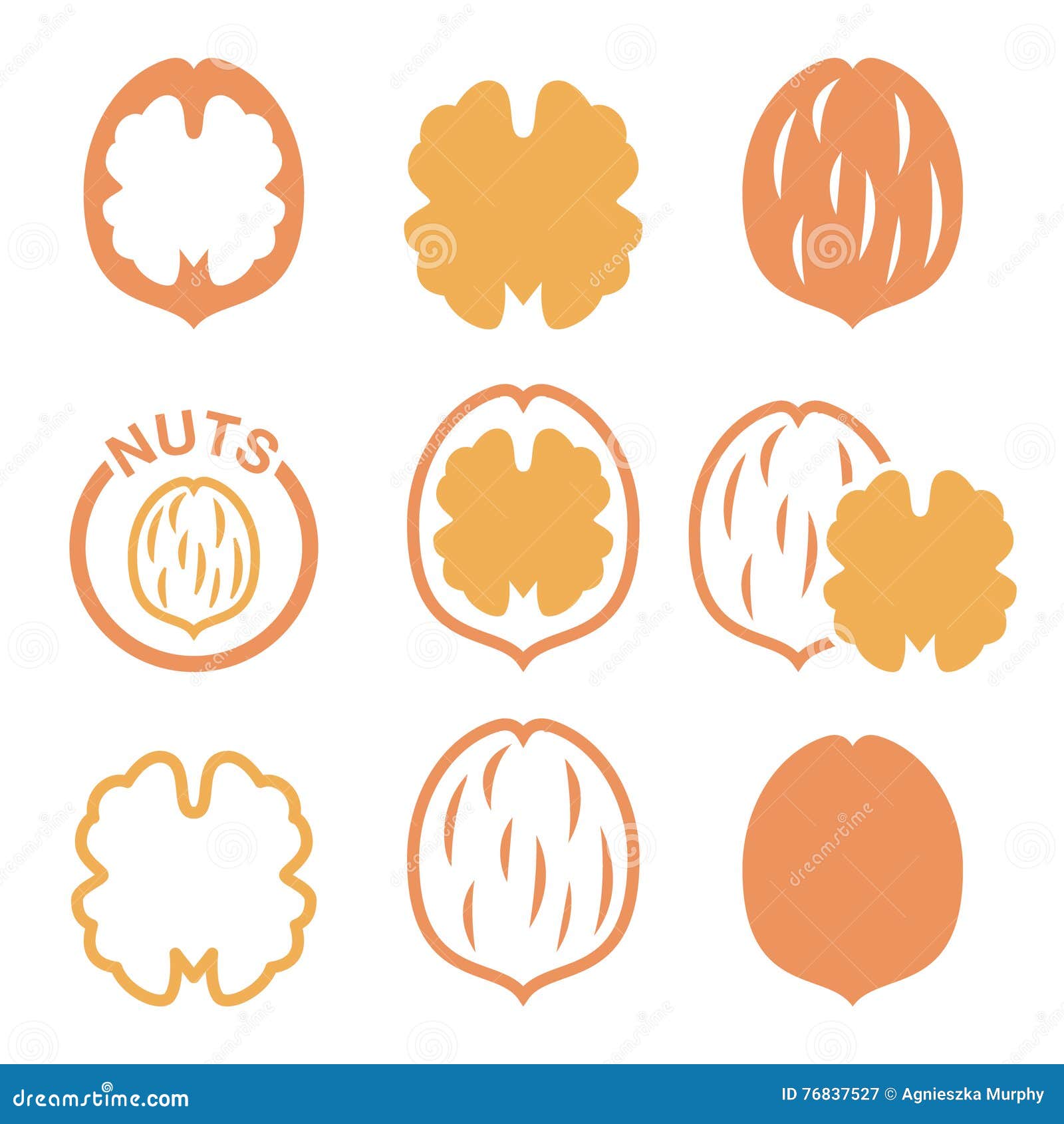 Walnut, nutshell icons set stock illustration. Illustration of color ...