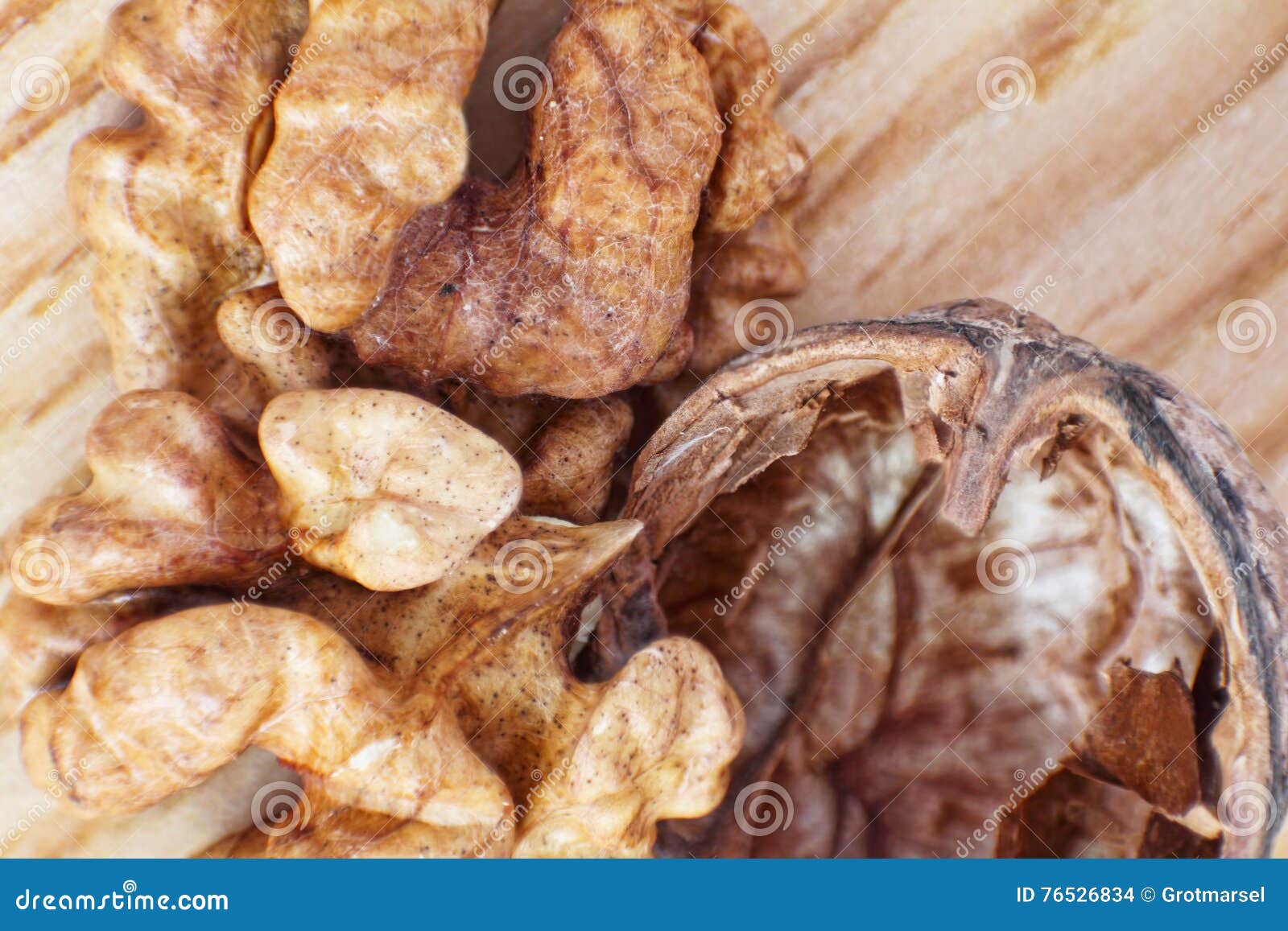 Walnut and Nutshell Taken Closeup on Table. Stock Photo - Image of ...
