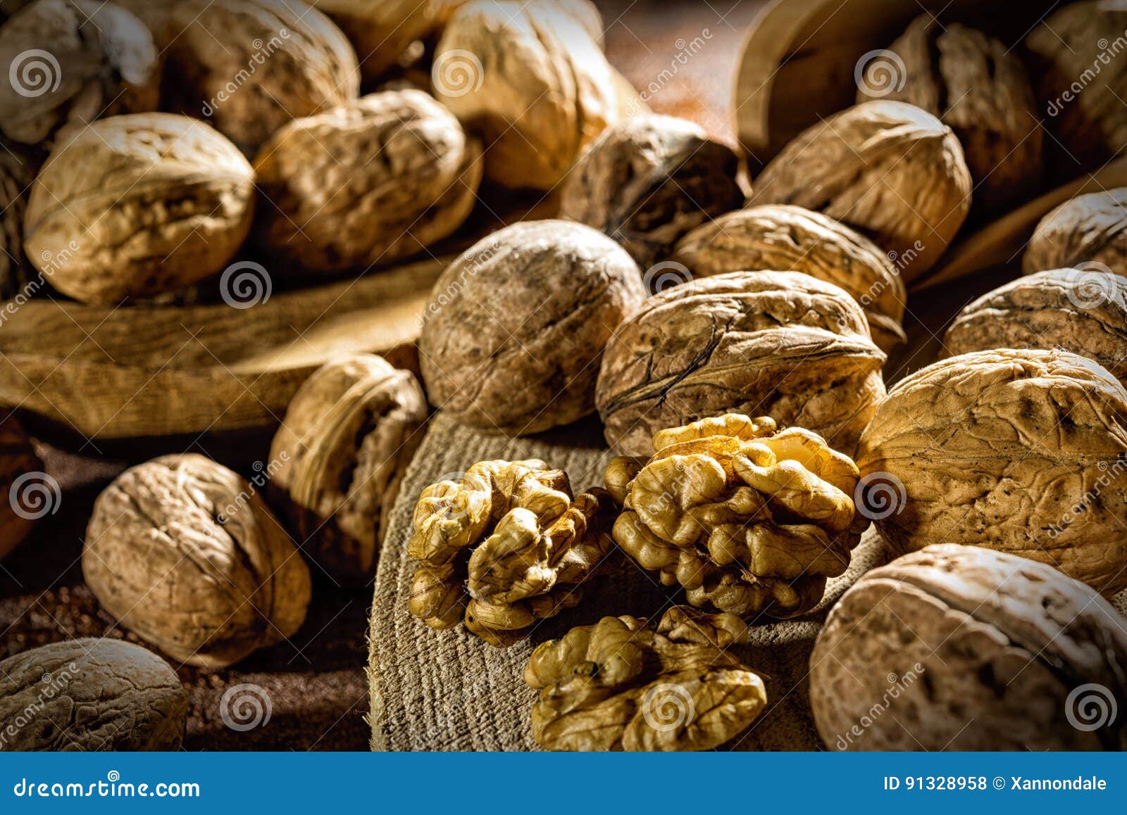 Walnut pieces and shells stock photo. Image of closeup - 91328958