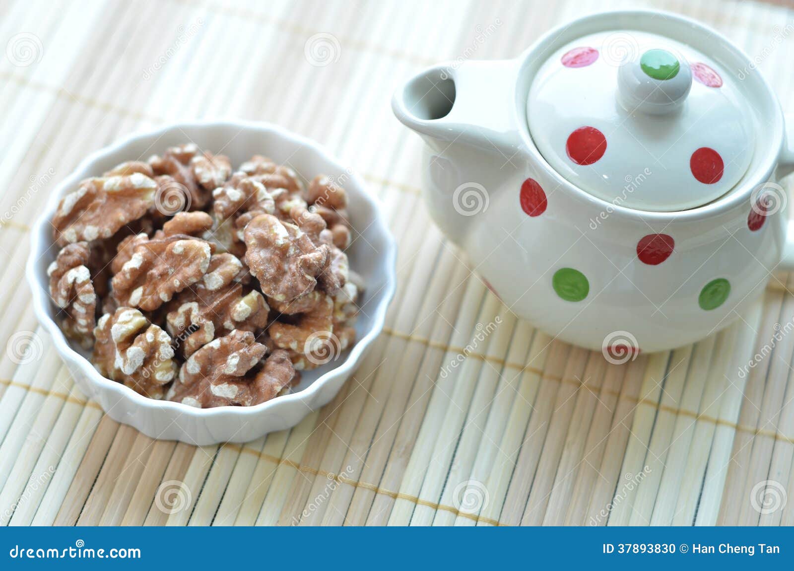 Walnut with a Pot of Tea stock photo. Image of snack - 37893830