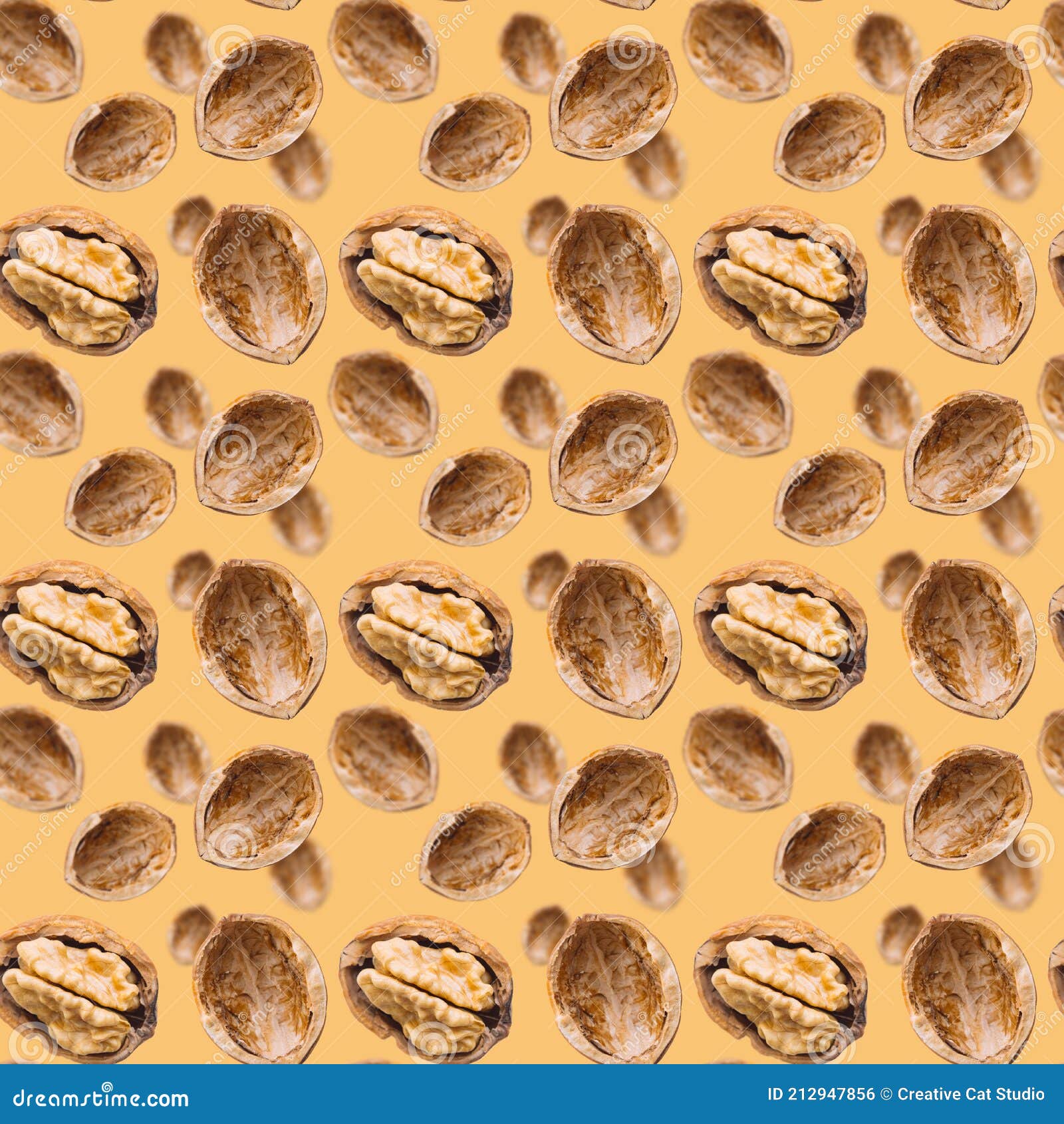 Walnut Seamless Pattern Backdrop. Open Nut Shell and Kernel on Brown ...