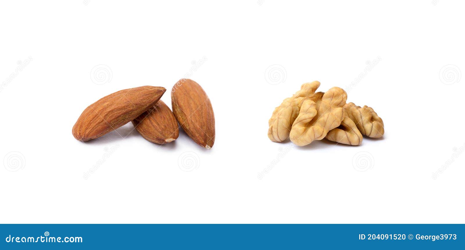 Walnuts and Almond Isolated Stock Photo - Image of background, season ...