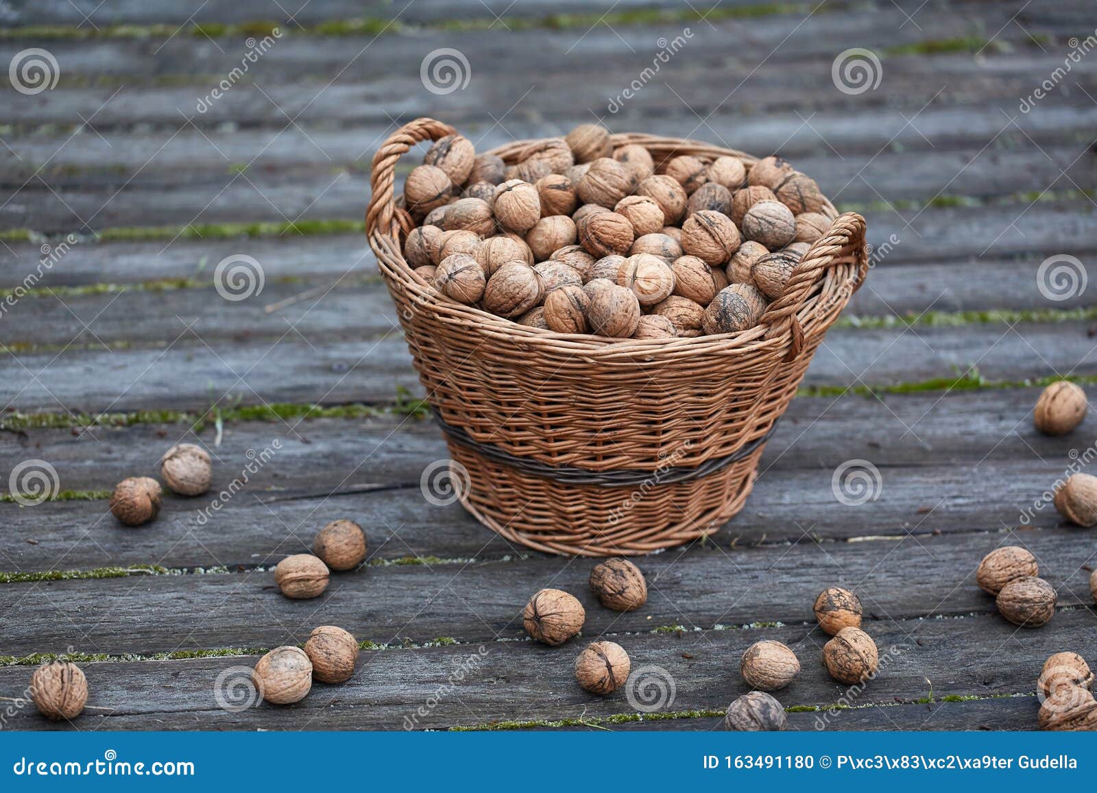 Walnuts in a basket stock photo. Image of ingredient - 163491180