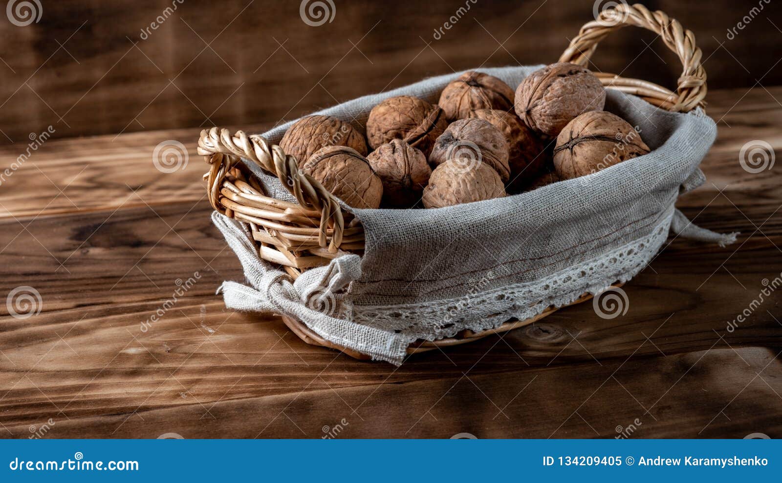 Walnuts in a Basket on Wooden Table Stock Image - Image of forest ...