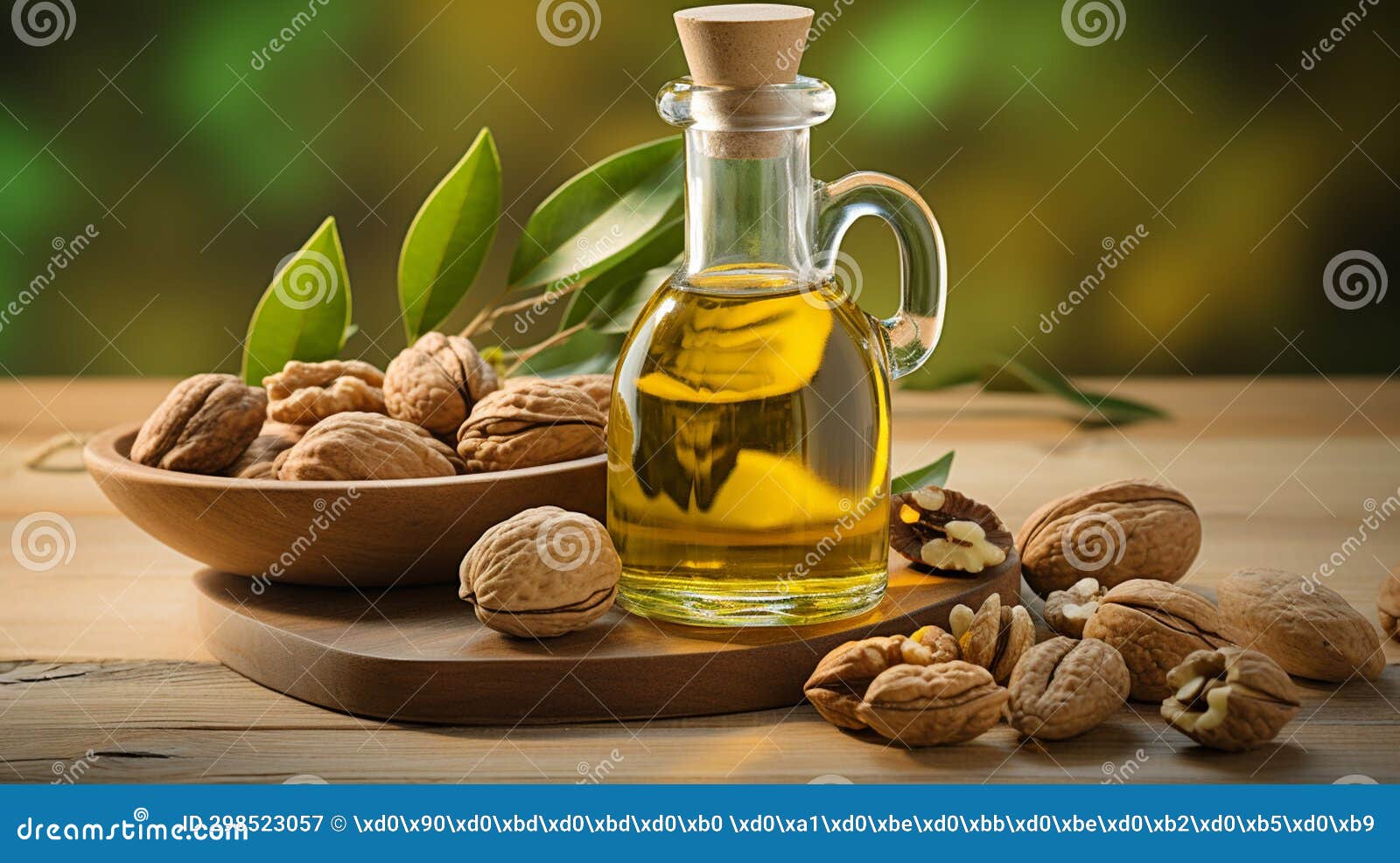 Walnuts. Bottle of Essential Nut Oil, Sack of Walnuts.Generative AI ...