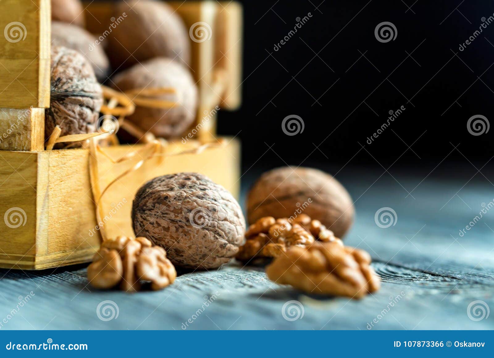 Walnuts in Box on Wooden Backgound Stock Photo - Image of broken ...