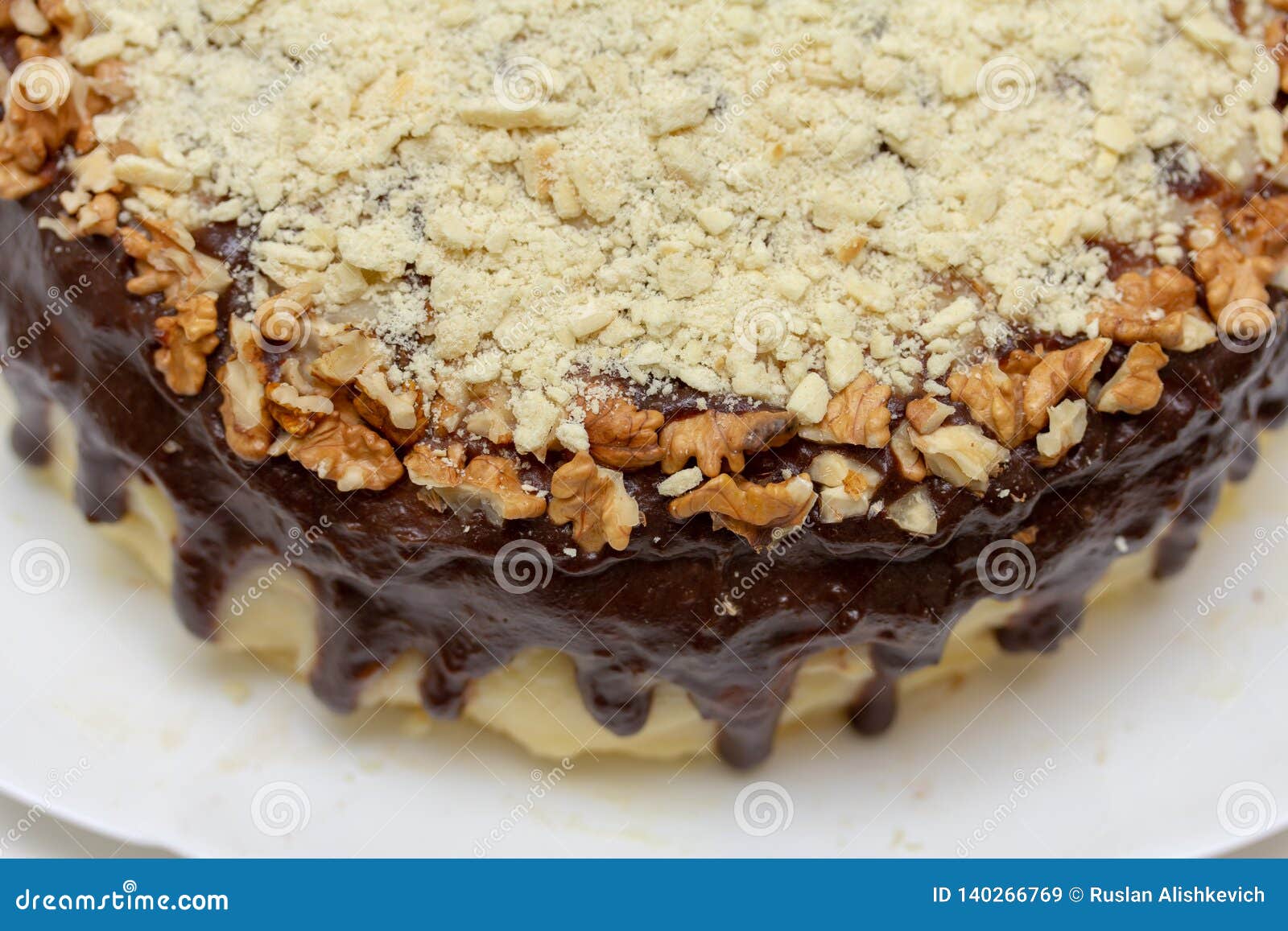 Walnuts and Chocolate Icing Decorate this Cake Stock Image - Image of ...